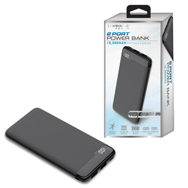 Xtreme 10,000mAh Power Bank with LED Screen and 2 Ports for Charging ...