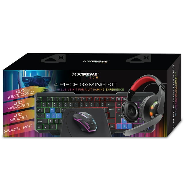 Xtreme 4-Piece Gaming Kit, Includes LED Wired Headset, Mouse, Keyboard ...