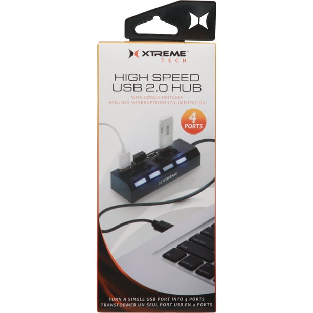 Xtreme 4-Port USB 2.0 High Speed Hub, Individual LED Switches, Easy DIY ...