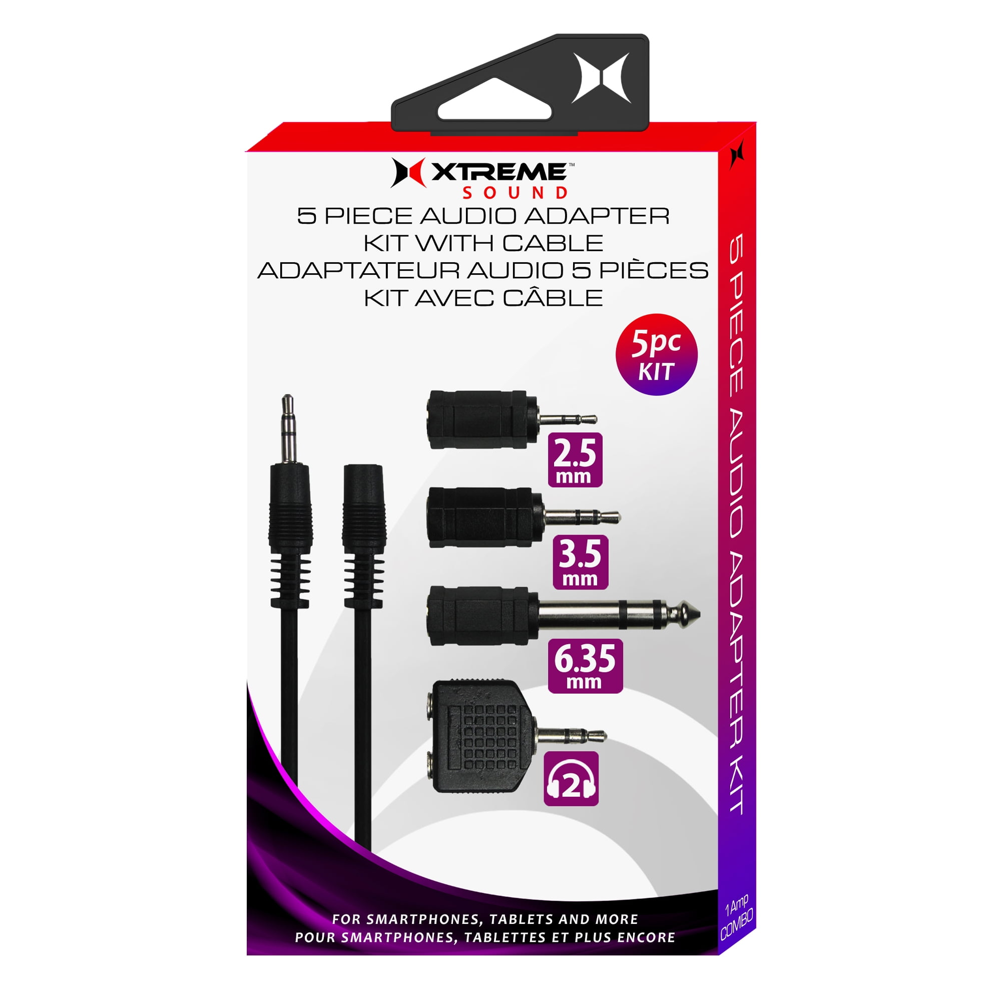 Xtreme Cables 50655 3.5 mm. Audio Adapter Kit With Cable, 5 ft. - Black ...