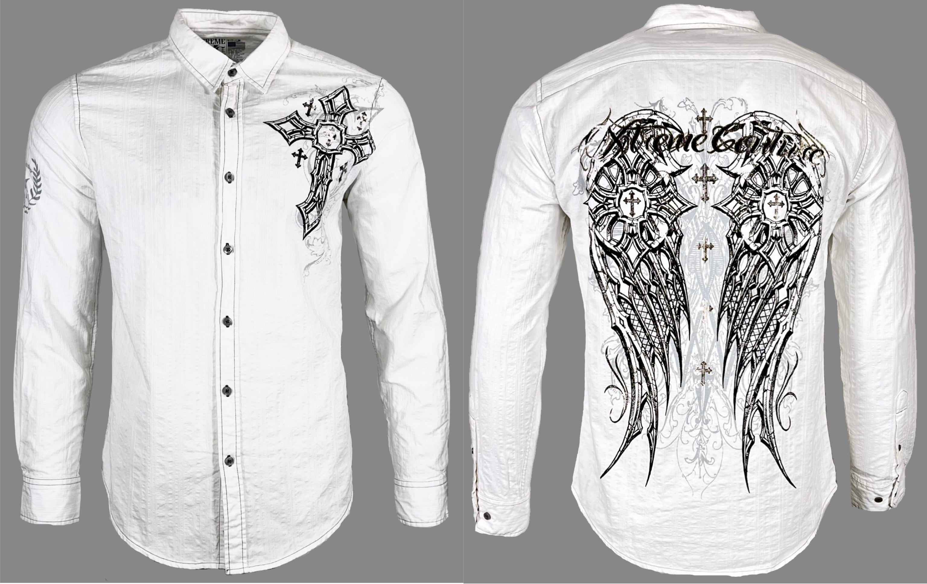 Xtreme Couture by Affliction Men's Button Down Shirt DARKNESS White ...