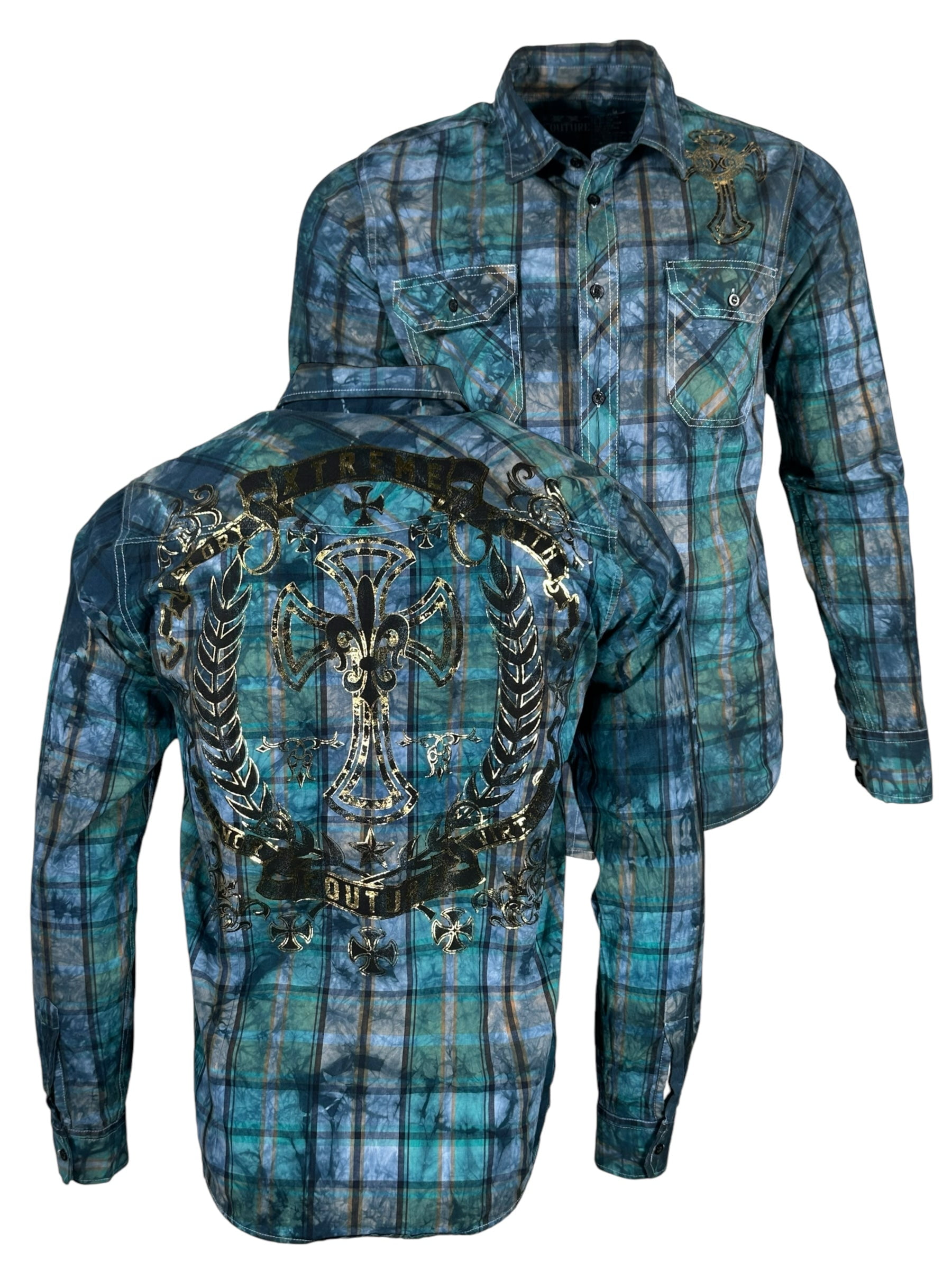 Xtreme Couture by Affliction Men's Button Down Shirt Gilded Cross ...