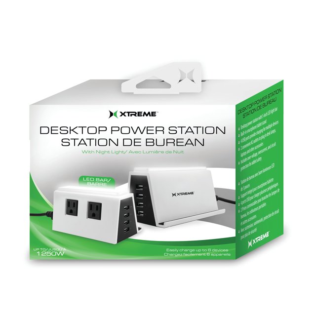Xtreme Desktop Power Station with 4 USB, 2 AC Outlets, and 5" LED Light ...
