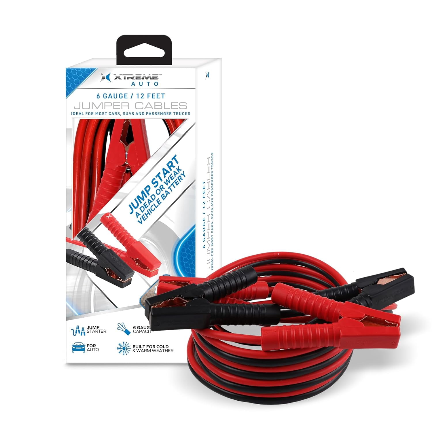 Xtreme Jumper Cables for Car, 12-Foot 8-Guage Heavy Duty Jumper Cables ...