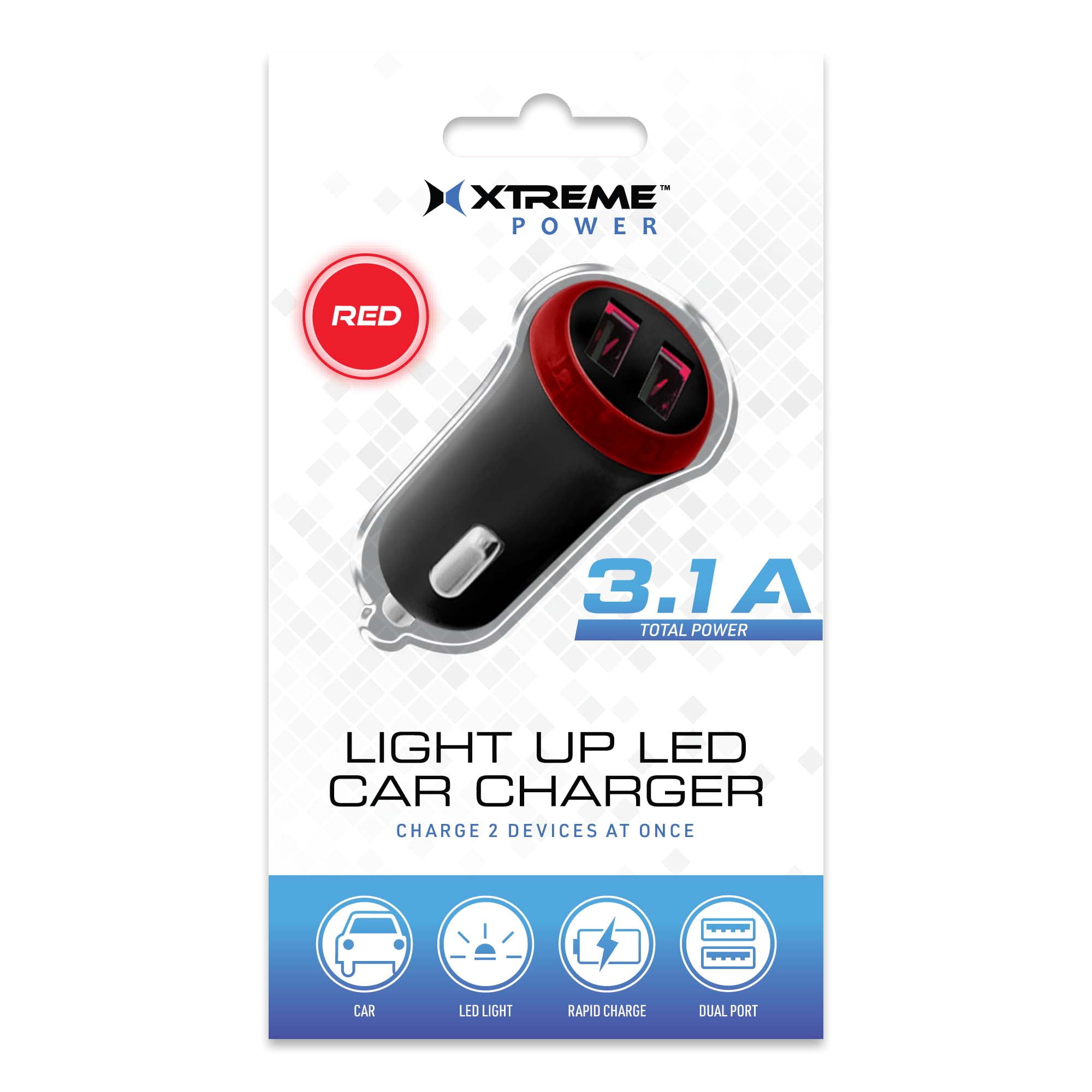 Xtreme Light-Up LED Car Charger, Dual USB Ports, Vehicle Adapter, Multi ...