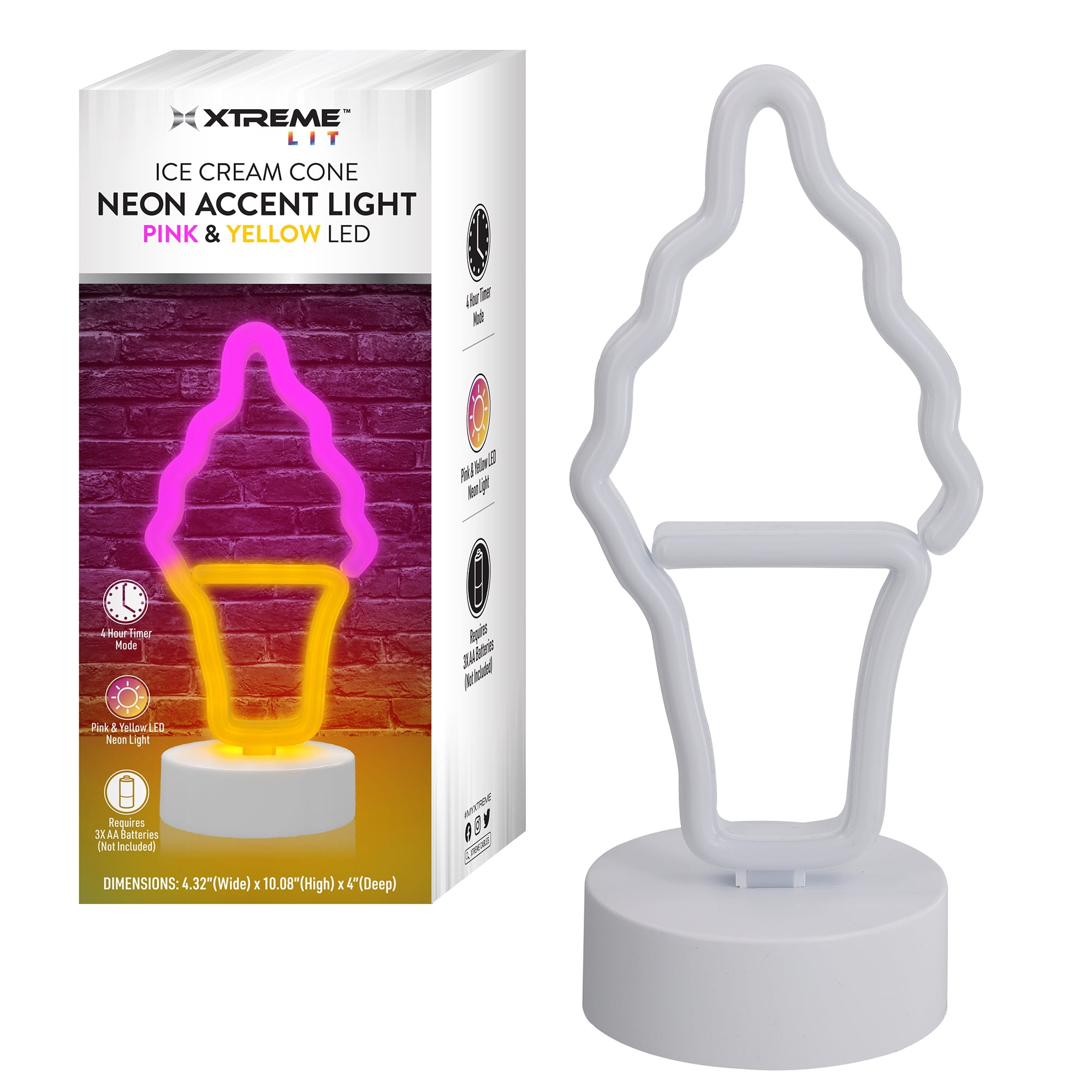 Xtreme Lit 10" Pink and Yellow Ice Cream Table Neon Lamp, 4 Hour Timer ...