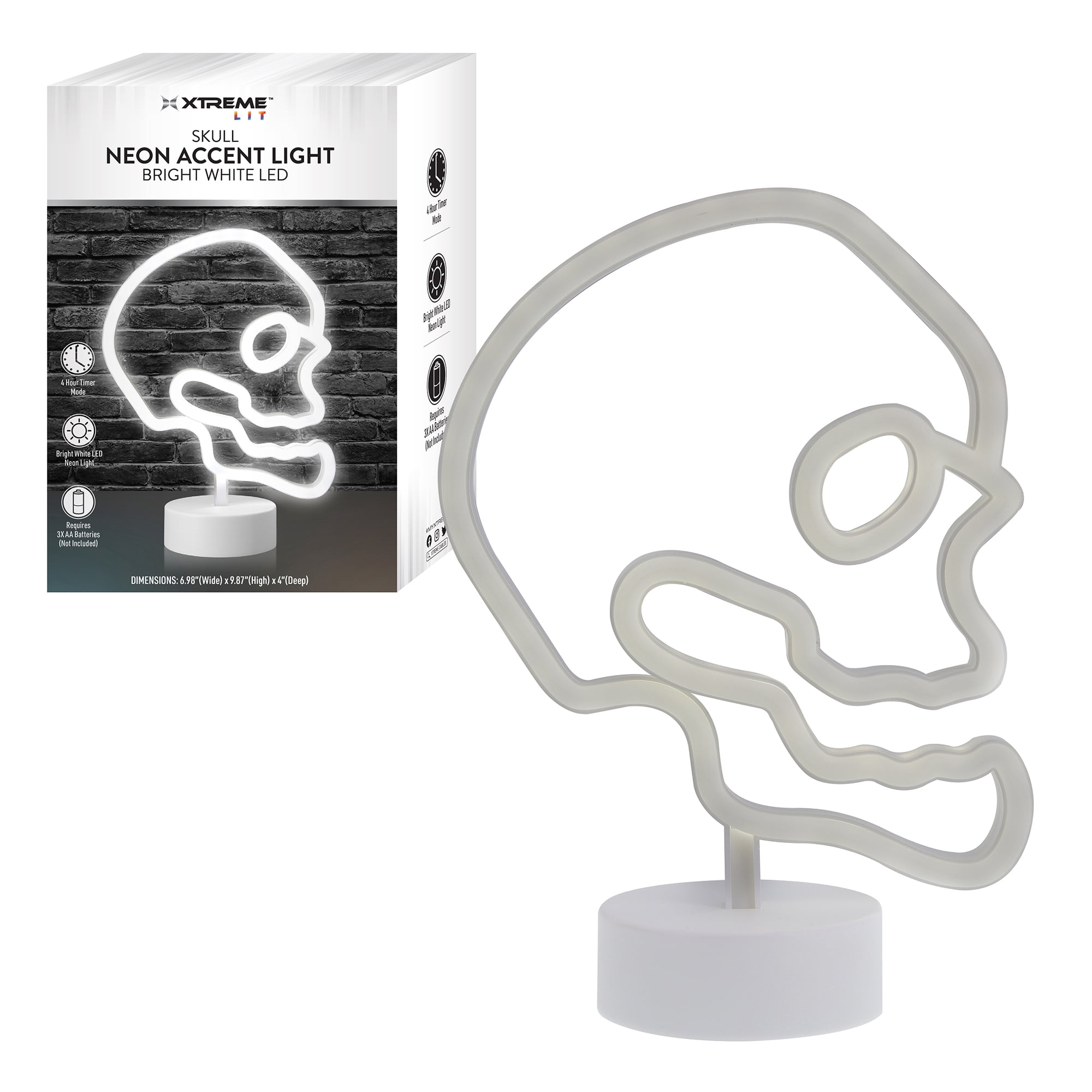 Xtreme Lit 10" Skull Neon Accent LED White Light Table Lamp, 4 Hour ...