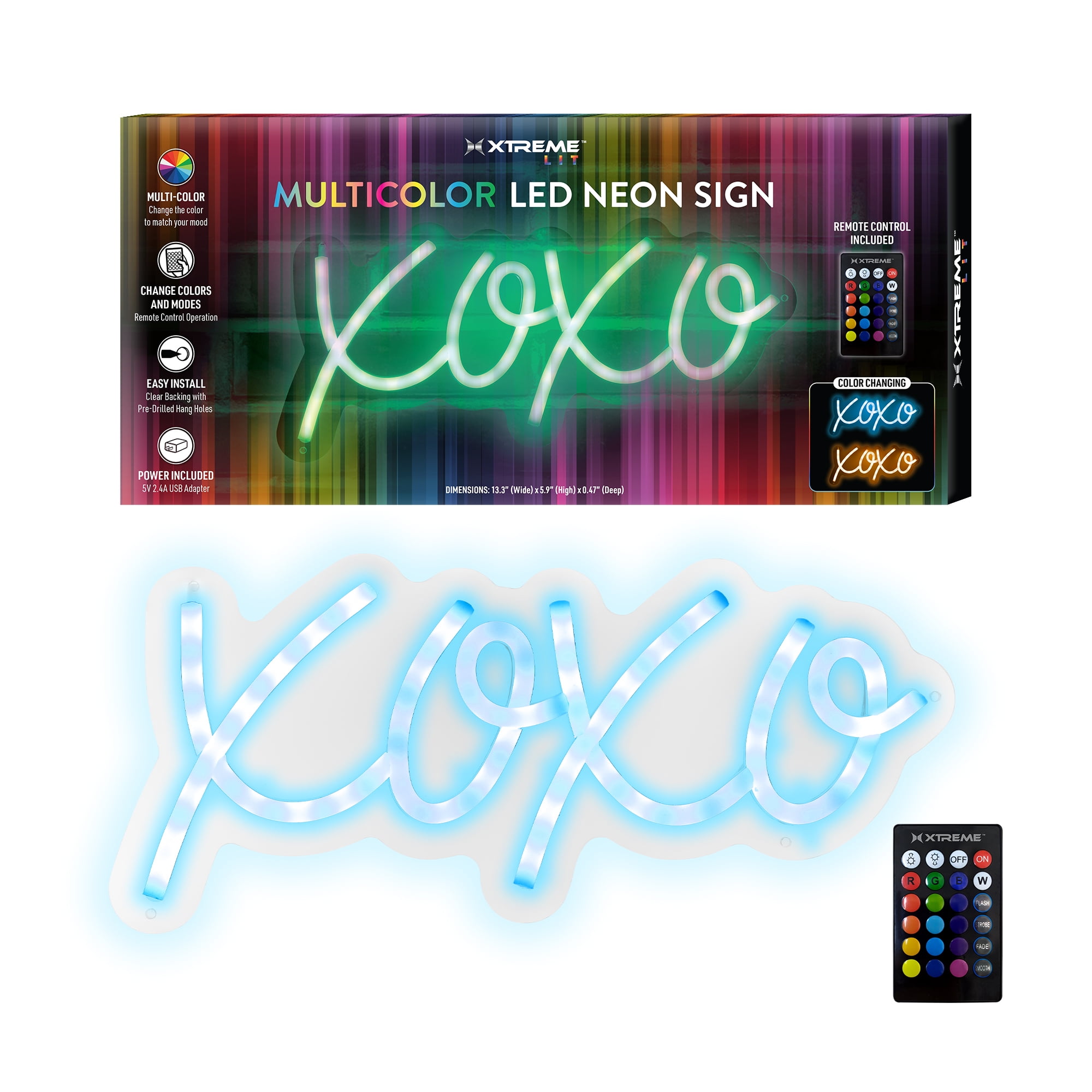 Xtreme Lit 13.3" x 5.9" 'XOXO' Multi-Color LED Neon Sign, Plastic ...