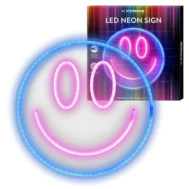 Xtreme Lit 13" x 13" Smiley Face LED Neon Sign, Plastic Hanging Wall ...