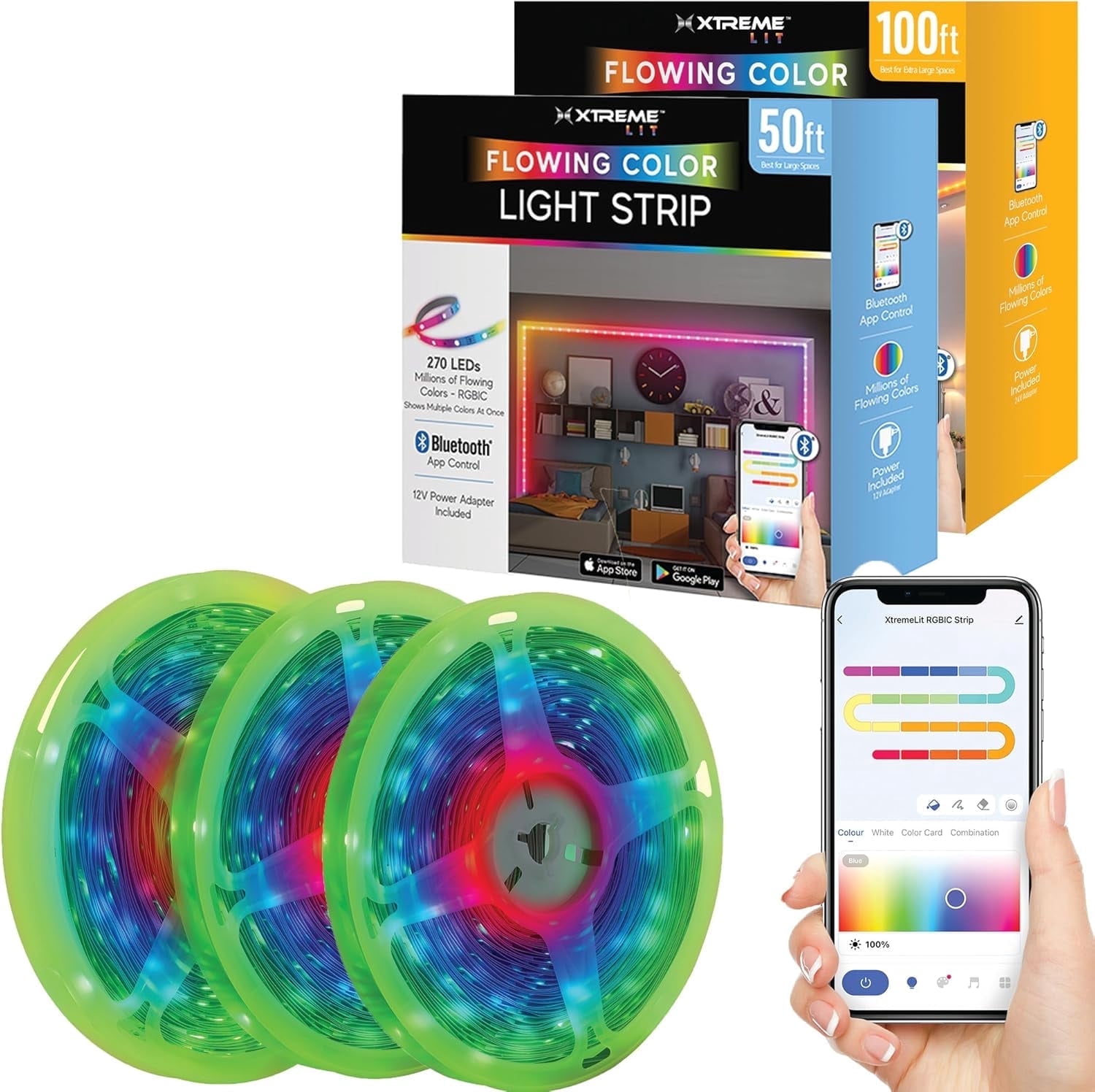 Xtreme Lit 150ft LED Strip Lights, Multicolor Flow LED Lights for ...