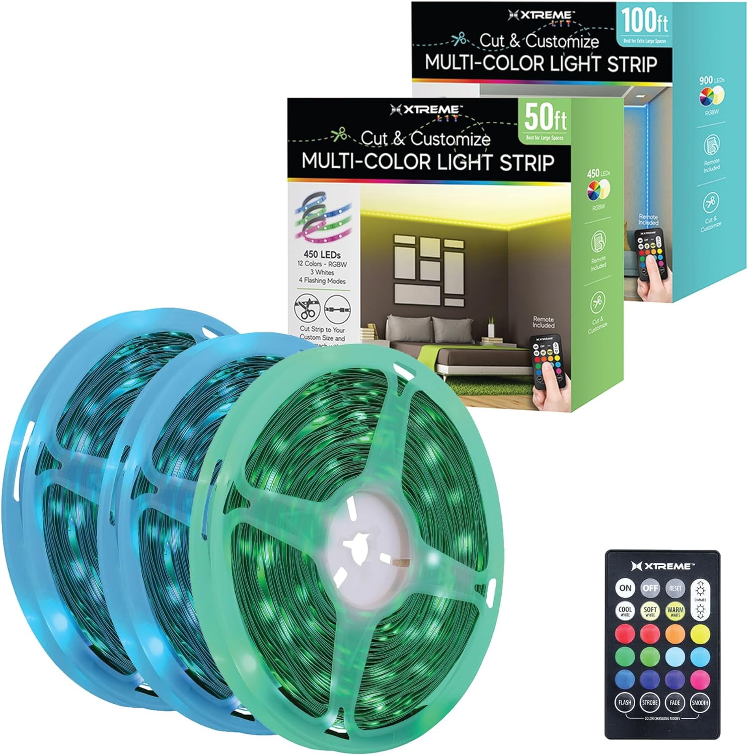 Xtreme Lit 150ft Cut & Customize Indoor LED Light Strip Kit, Includes 3 ...