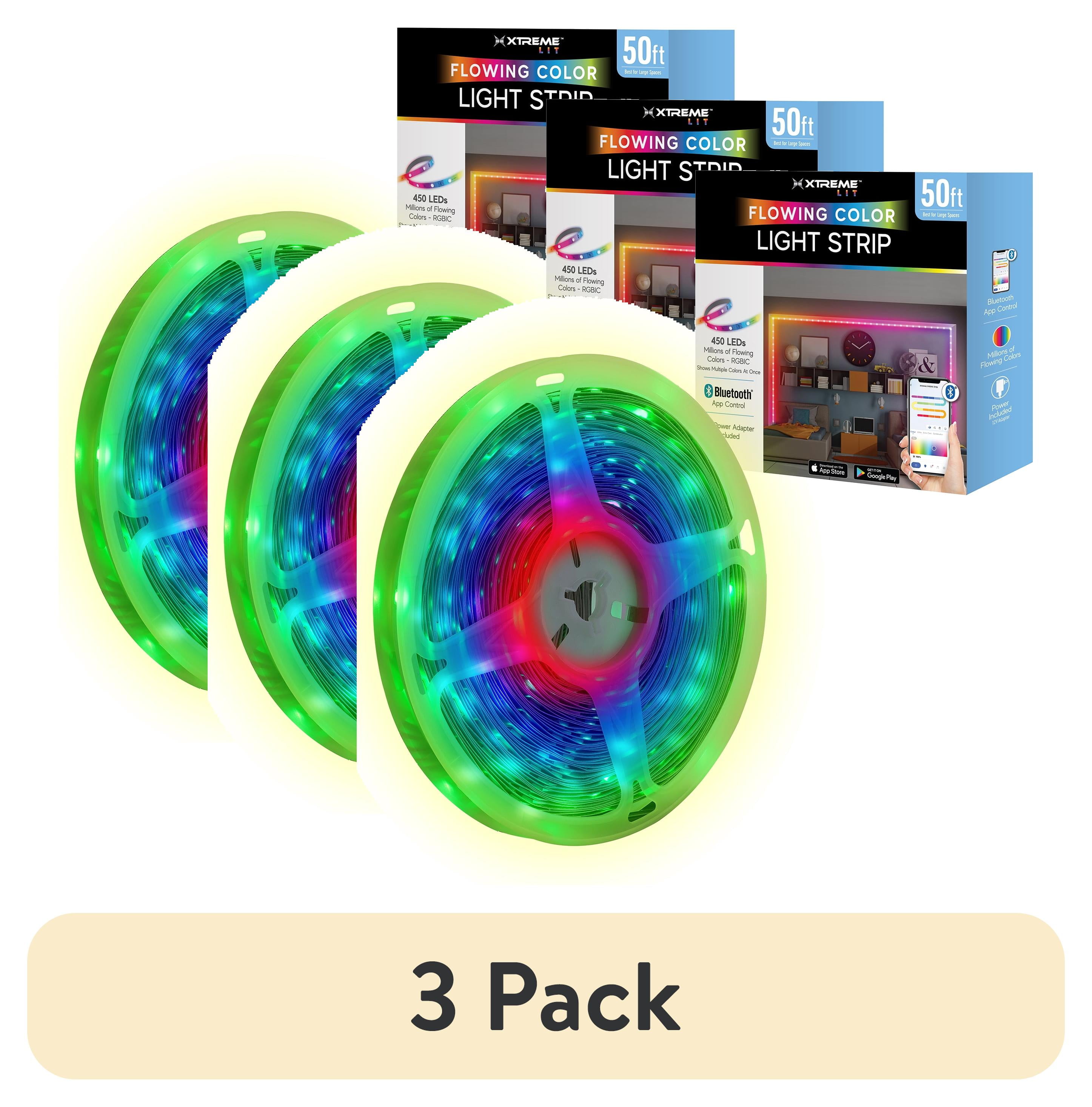 (3 pack) Xtreme Lit 50ft Bluetooth LED Light Strips, Flowing Color ...
