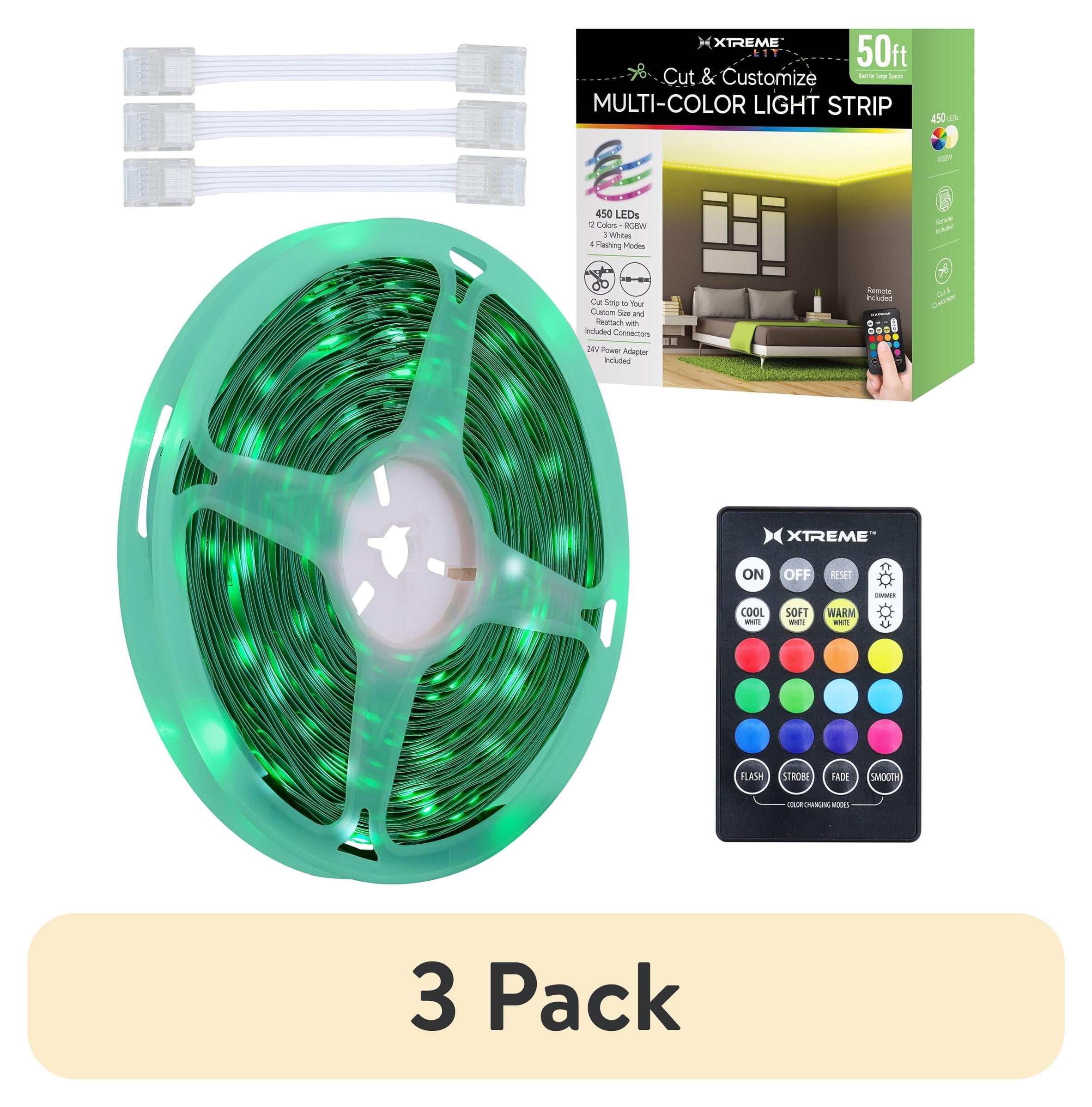 (3 pack) Xtreme Lit 50ft Cut & Customize Indoor LED Light Strip Kit ...