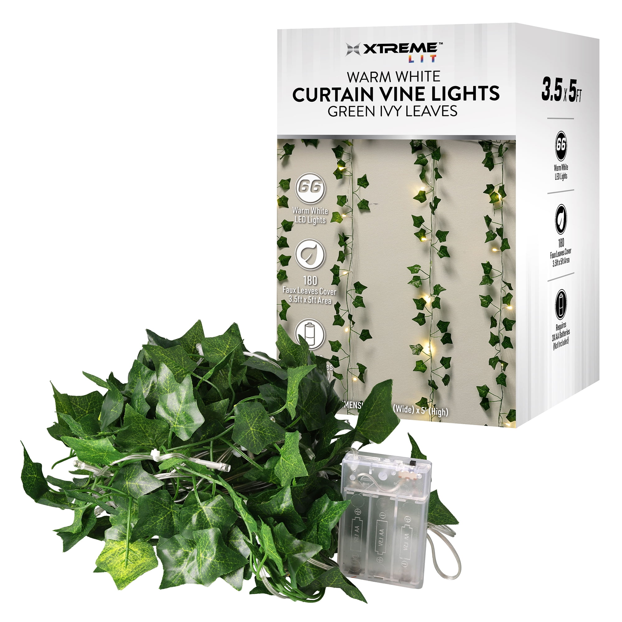 Xtreme Lit 5ft Indoor Curtain Vine LED Lights with Green Ivy Leaves ...