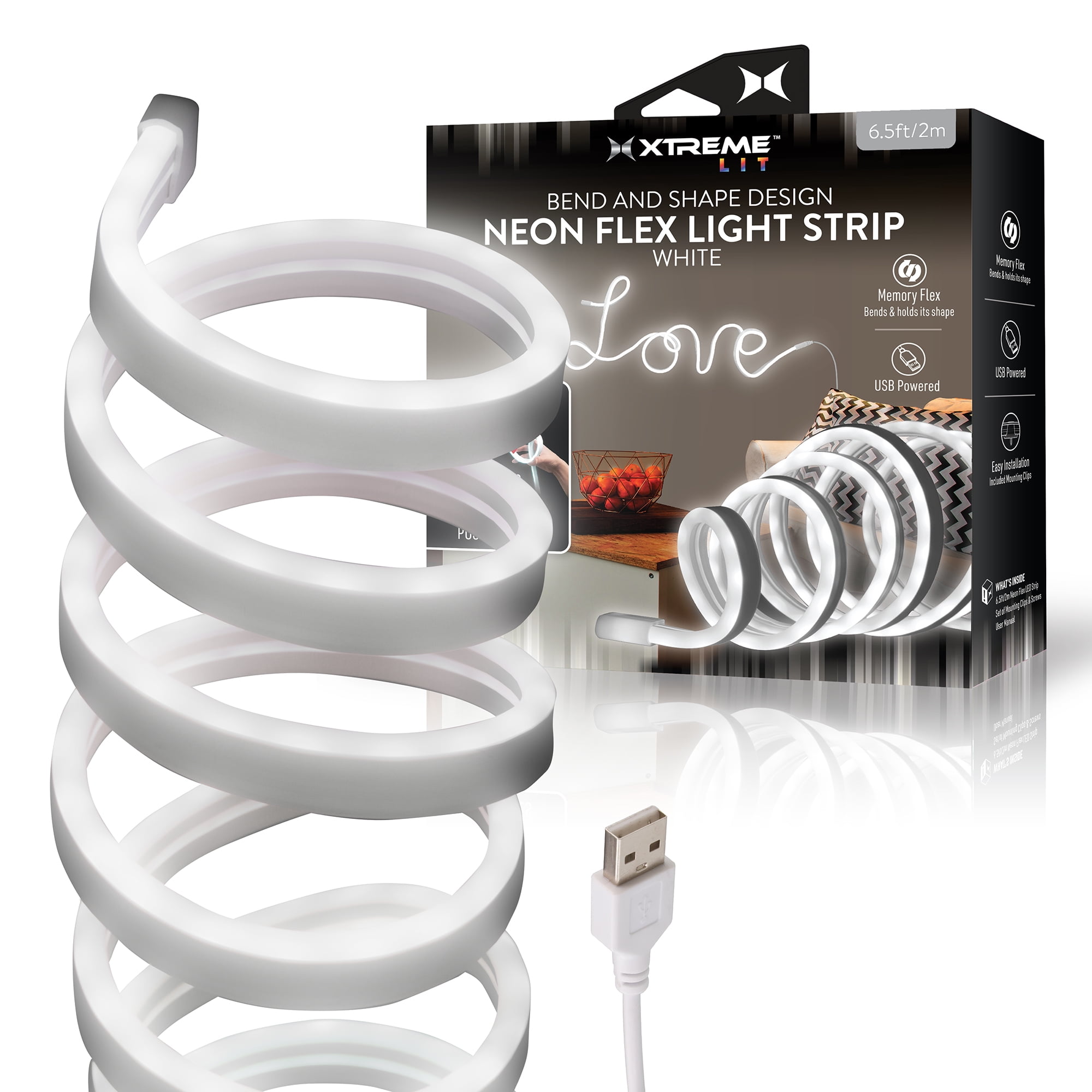 Xtreme Neon White Bend and Shape Memory LED Light Strip 6.5ft USB ...