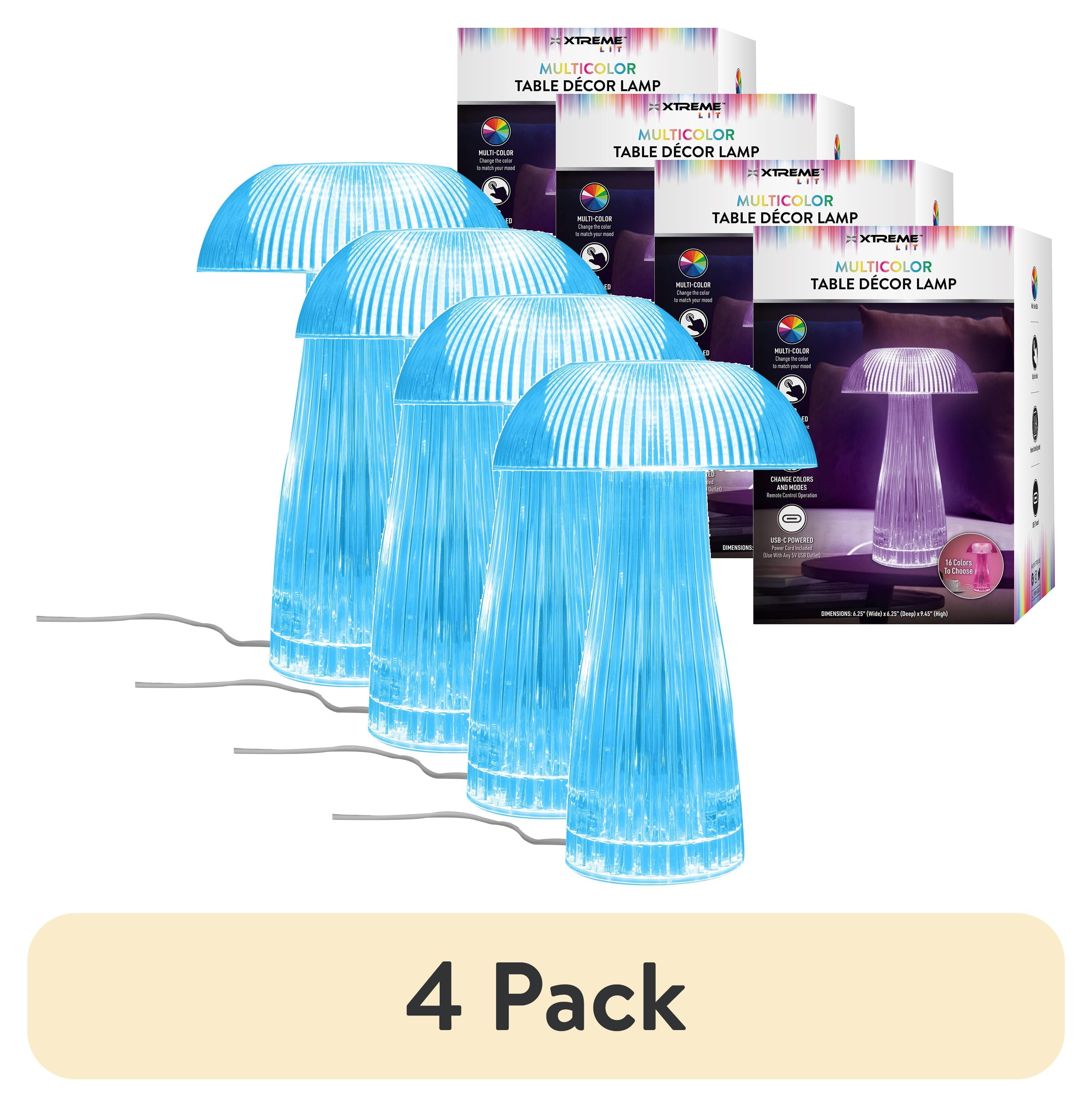 (4 pack) Xtreme Lit Neon Multi-Color Mushroom LED Tabletop Touch Lamp ...