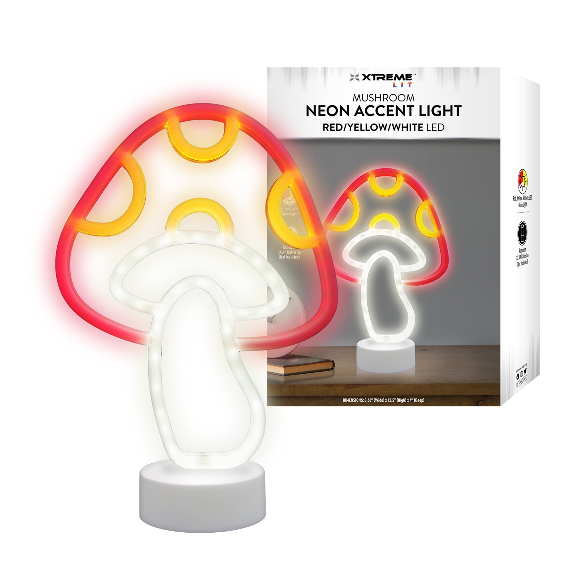 Xtreme Lit Neon Mushroom Lamp, Fun Indoor Novelty Plastic Tabletop ...