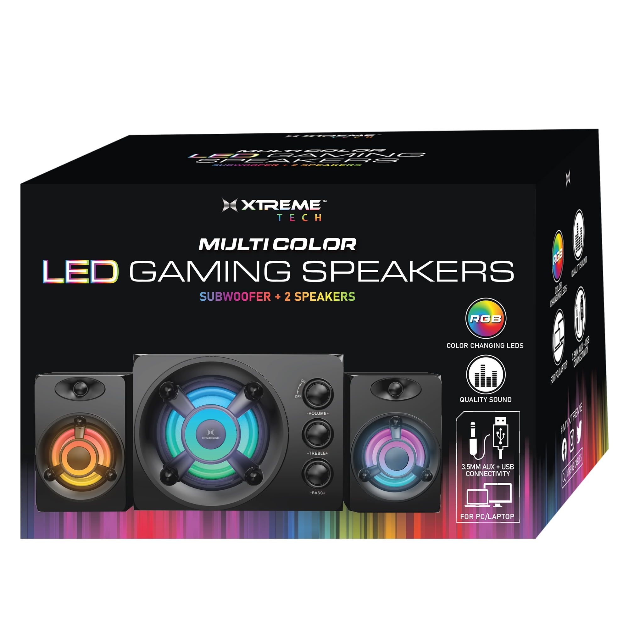 Xtreme LED RGB Wired Gaming Speakers and Subwoofer with Plug/Play ...