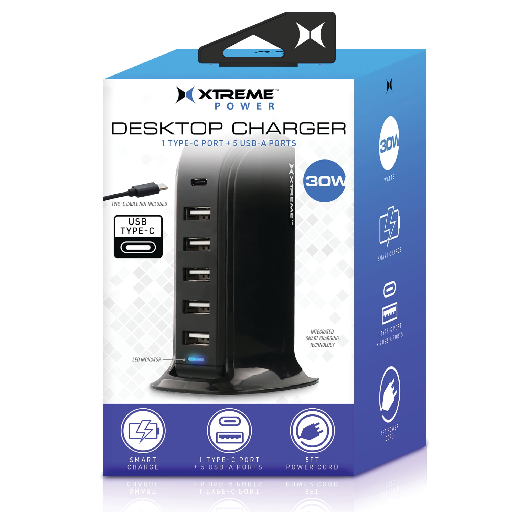 Xtreme Multi-Port USB Desktop Charger with 5 USB and 1 Type-C - Charge ...