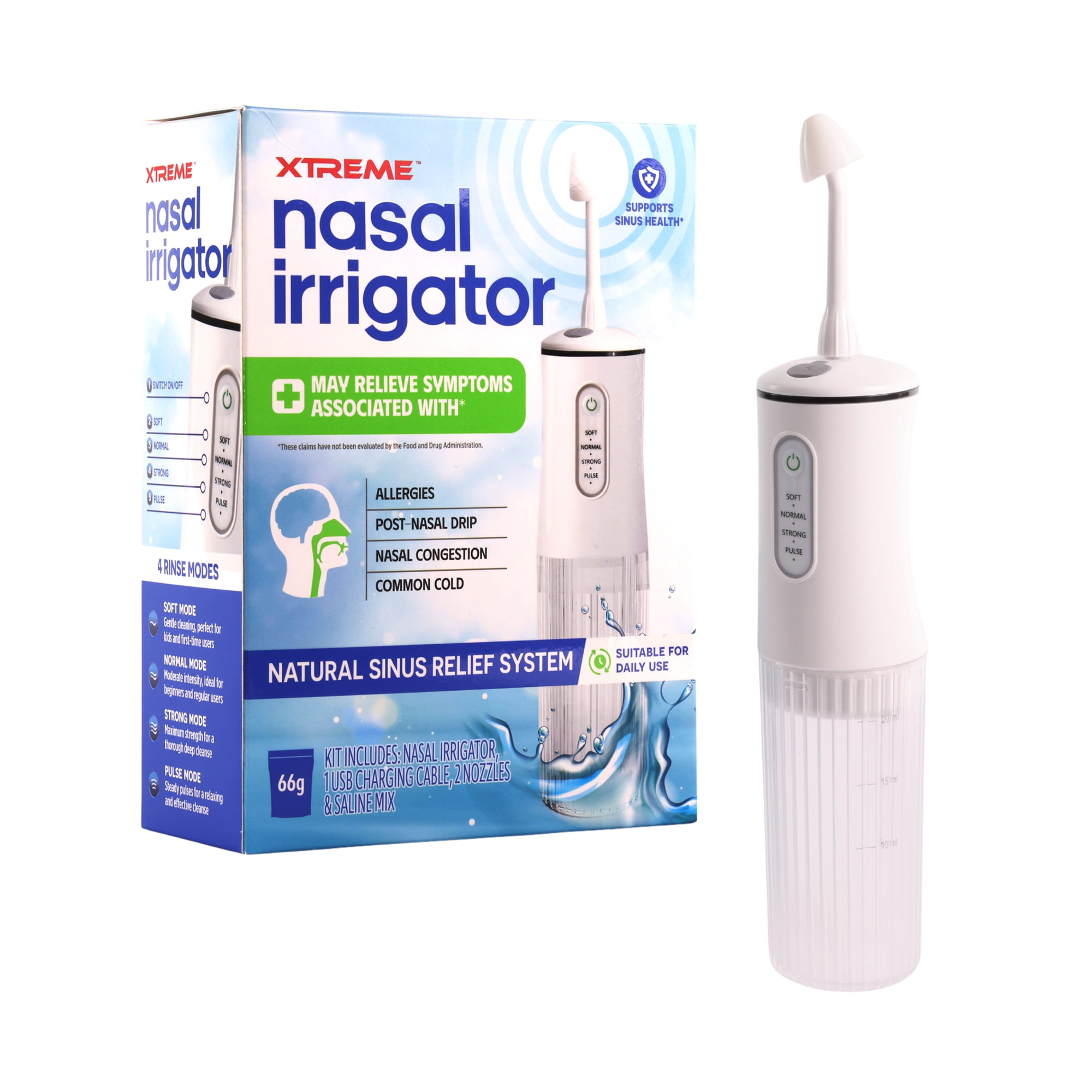 Xtreme Nasal Irrigator Natural Sinus Relief System, Rechargeable 200ml ...
