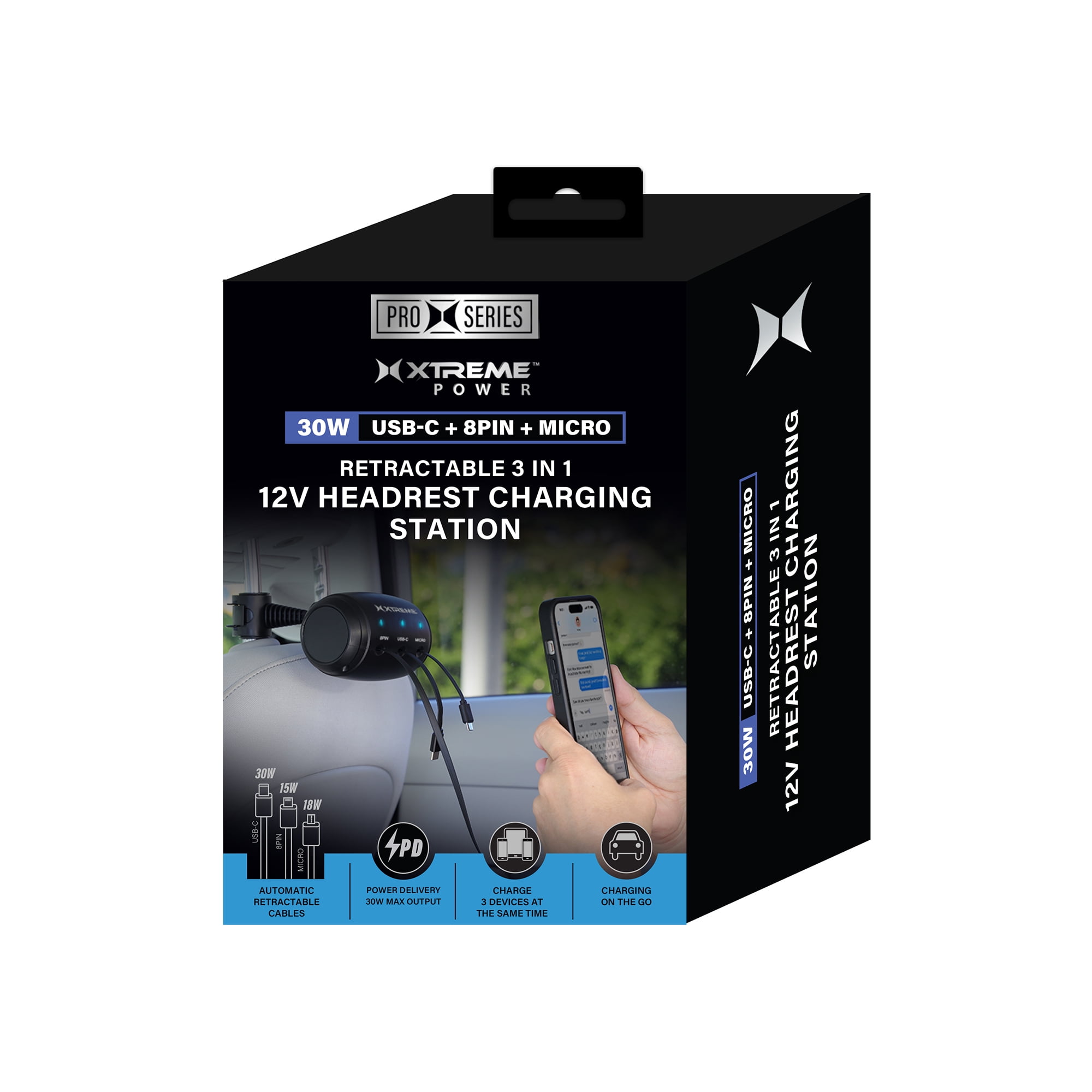 Xtreme Power 30W Retractable 3-in-1 12V Headrest Charging Station – USB ...