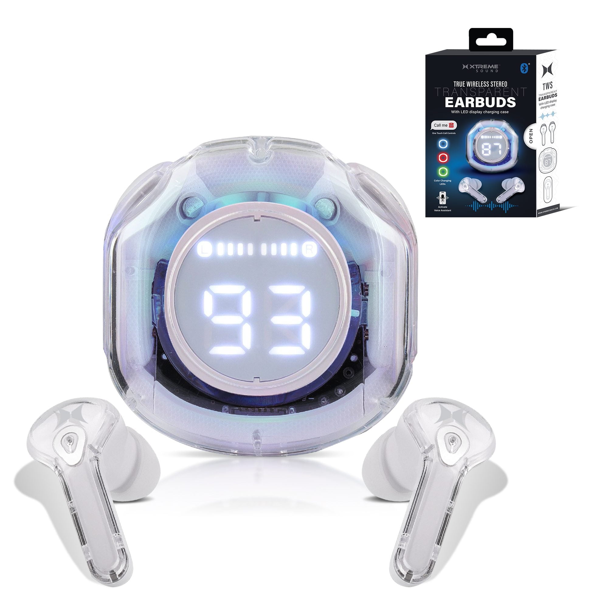 Xtreme Sound True Wireless Stereo Transparent Earbuds with LED Display ...