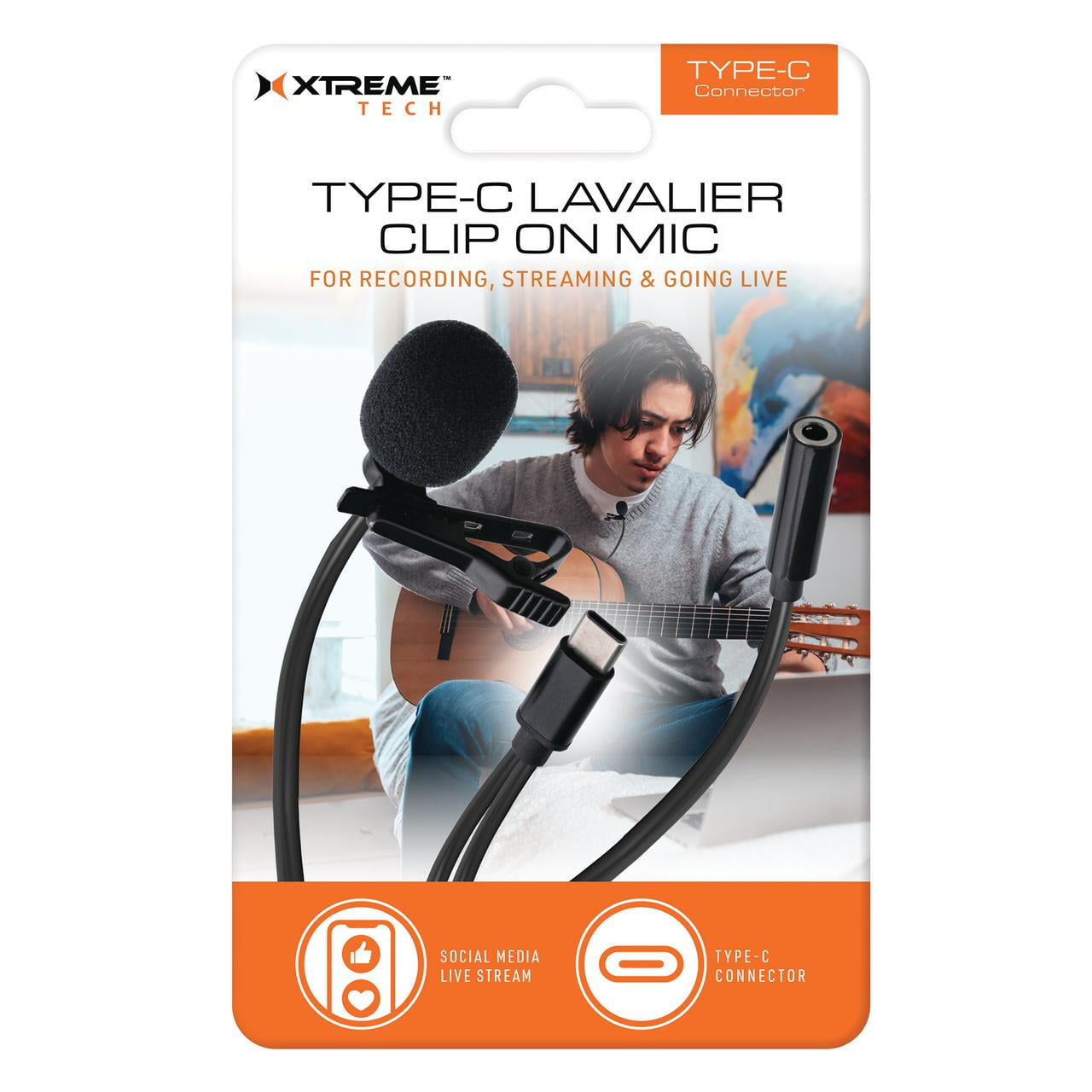 Xtreme Tech Type-C Clip-On Microphone, Built-In Wind Muff, 5ft Cable/Type-C Connector - Walmart.com
