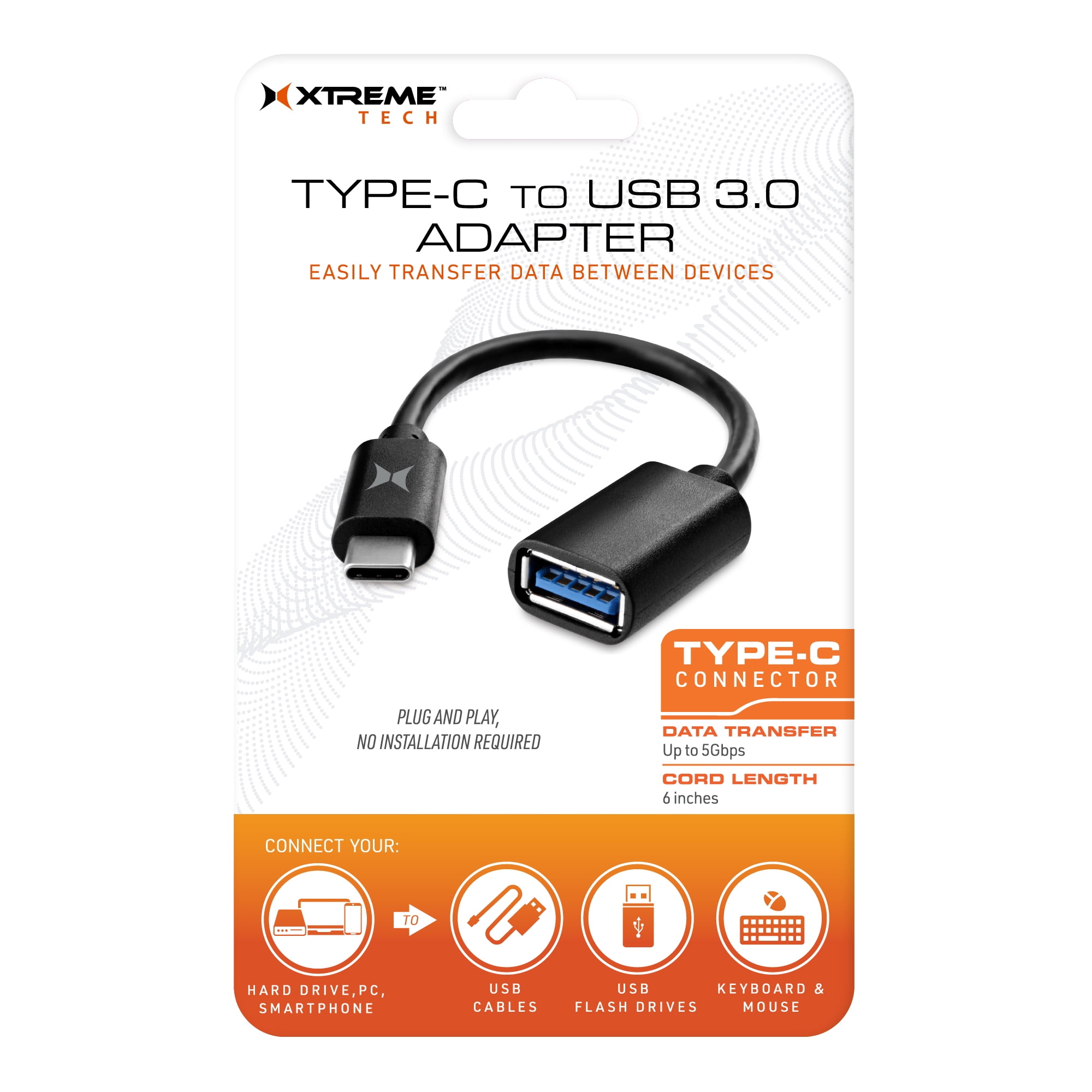 Xtreme Type-C to USB 3.0 Adapter, 6-inch, Supports Speeds Up to 56 bps ...