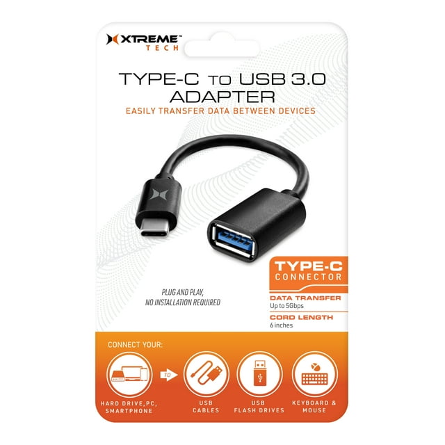 Xtreme Type-C to USB 3.0 Adapter, 6-inch, Supports Speeds Up to 56 bps ...
