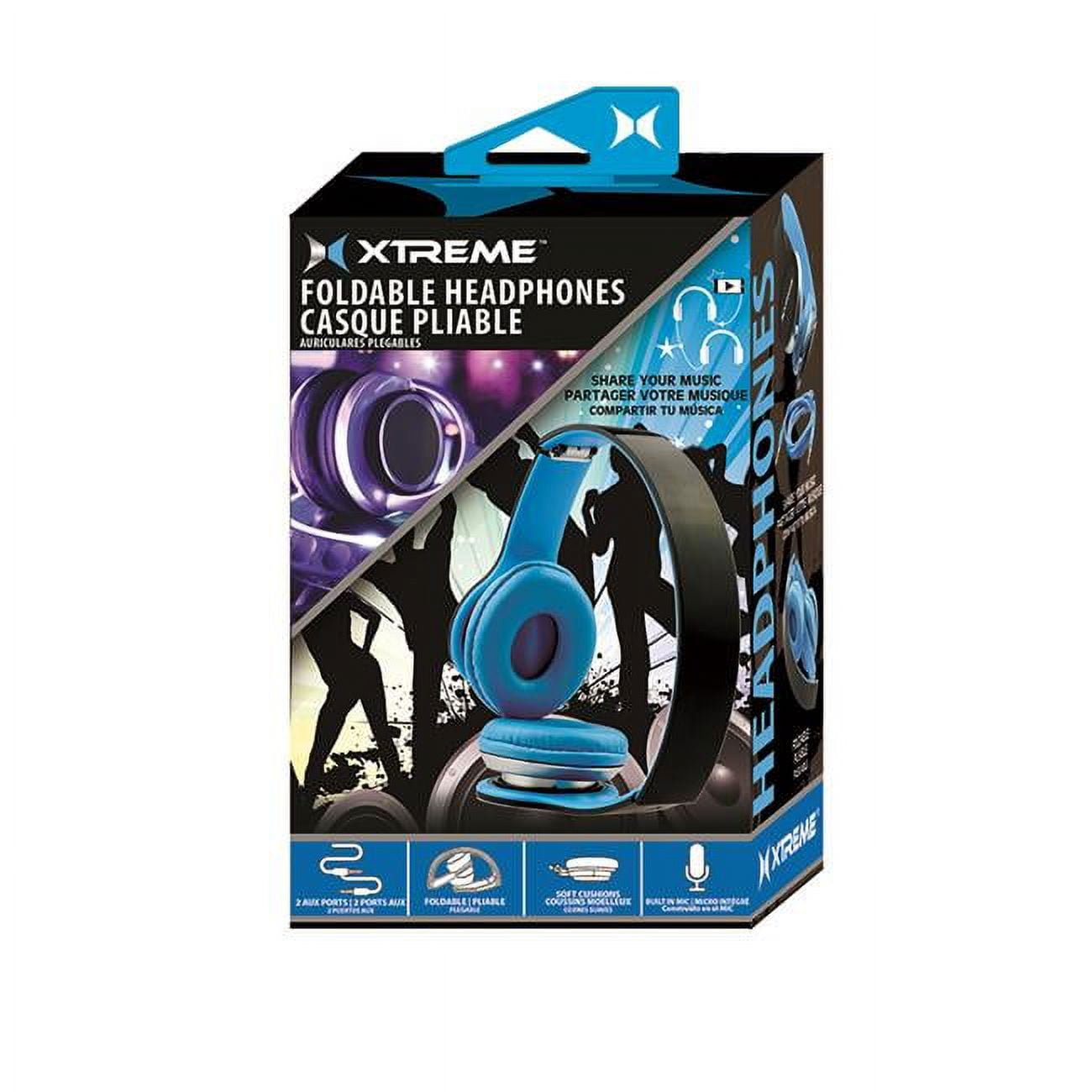 Xtreme XHP9-1002-BLU Folding Stereo Headphone with Mic - Blue - Walmart.com
