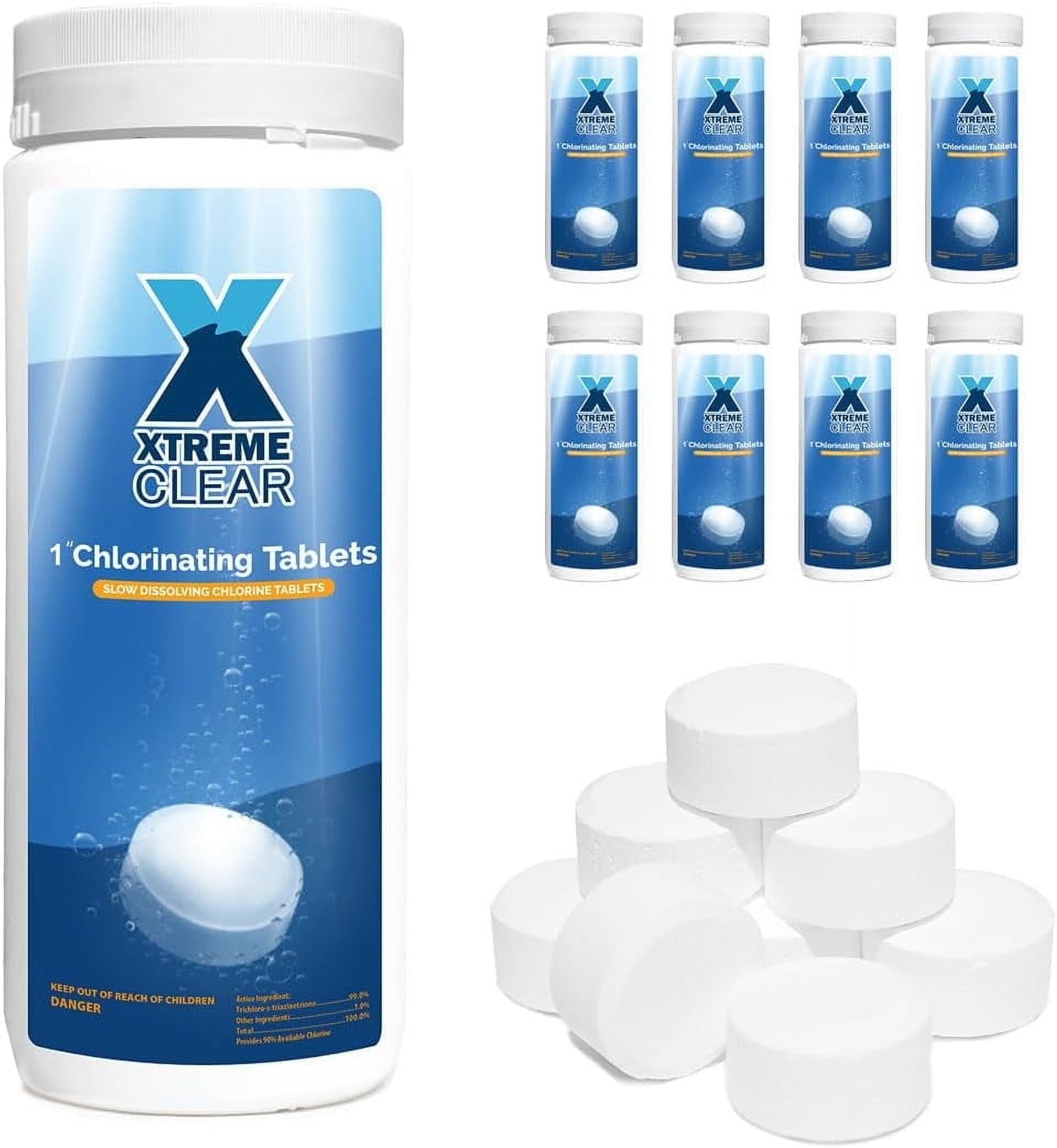 XtremeClear 9-Pack 1" Chlorine Tabs, Long-Lasting Stabilized, Swimming ...