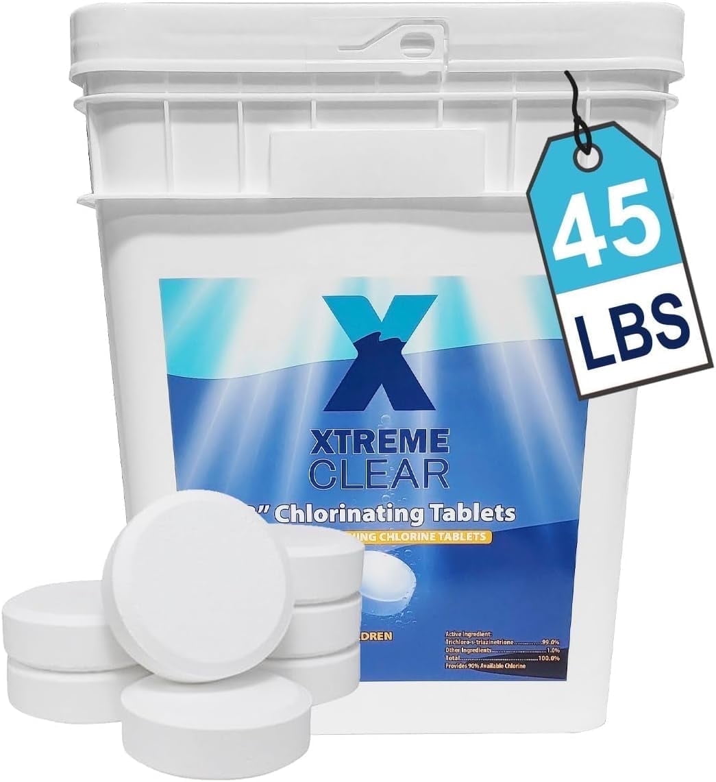 "XtremeClear's 50lb Bulk 3"" Stabilized Chlorine Tabs for Swimming ...