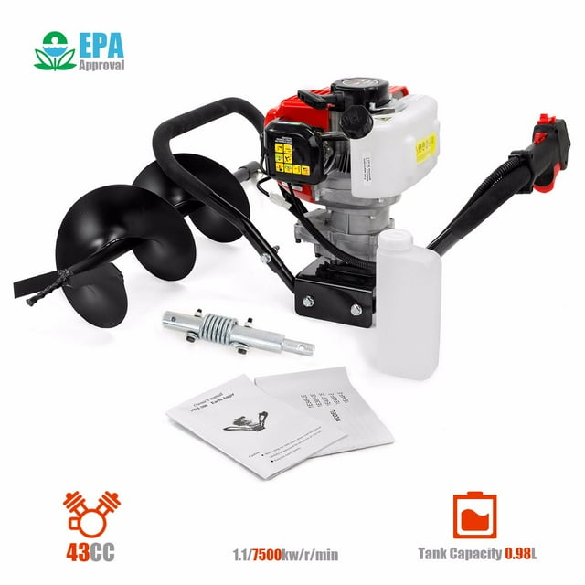 "XtremepowerUS Gas Powered Manual Earth Auger, 43cc Posthole Digger ...