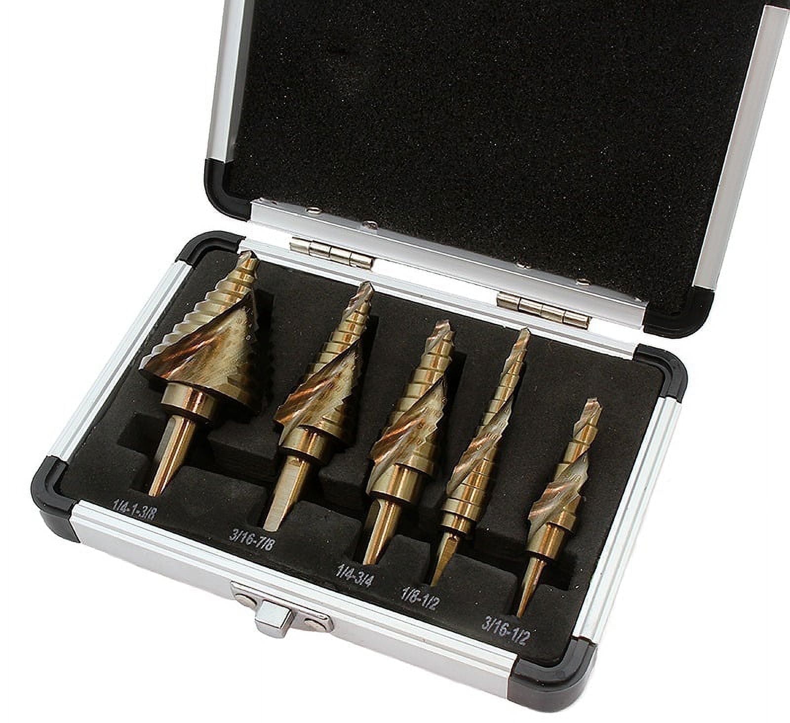 Stark USA 5PC Cobalt Step Drill Bit Set, 50 Sizes in 5 High Speed Steel ...