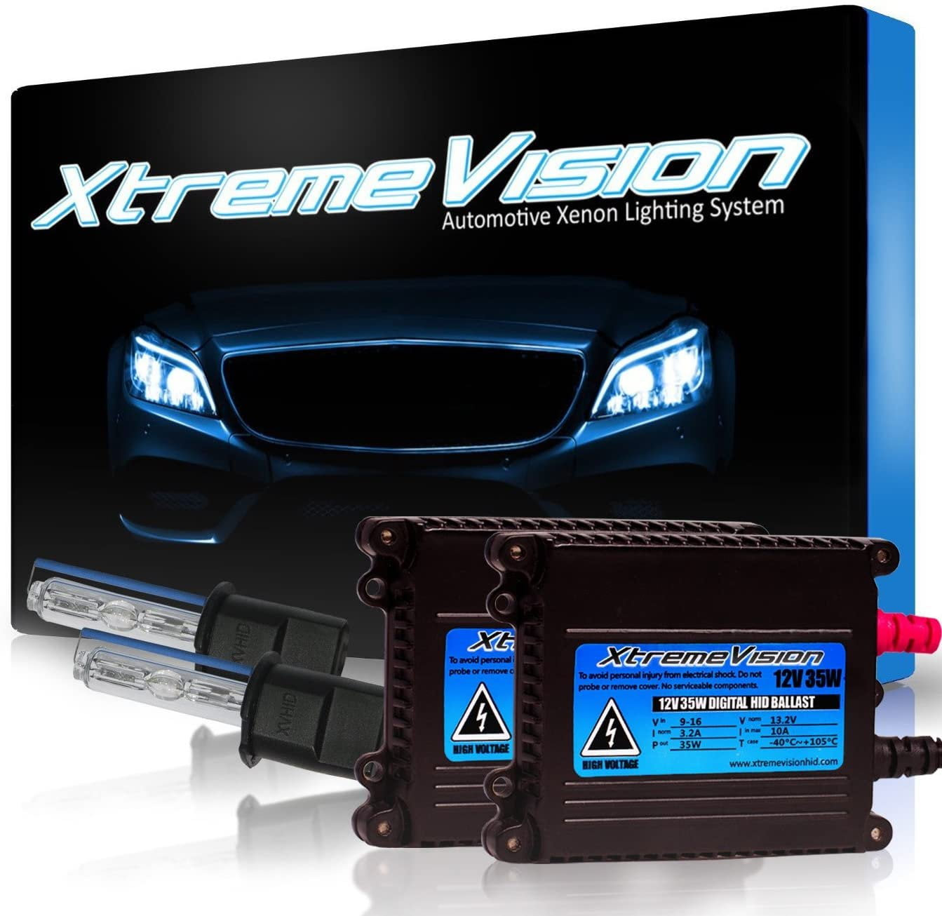 Xtremevision 35W DC Xenon Bundle with Slim Ballast 1 Pair and H3 8000K - 8K Medium Blue Xenon ...