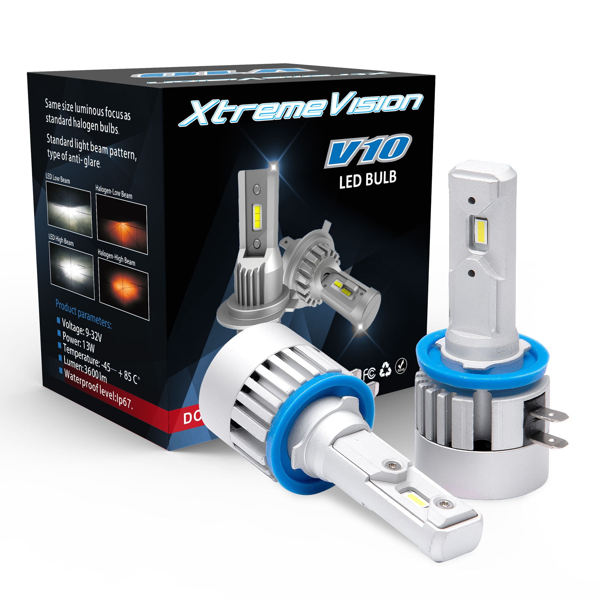 Xtremevision V10P H11B LED Headlight Bulbs - 5000 Lumens High & Low ...