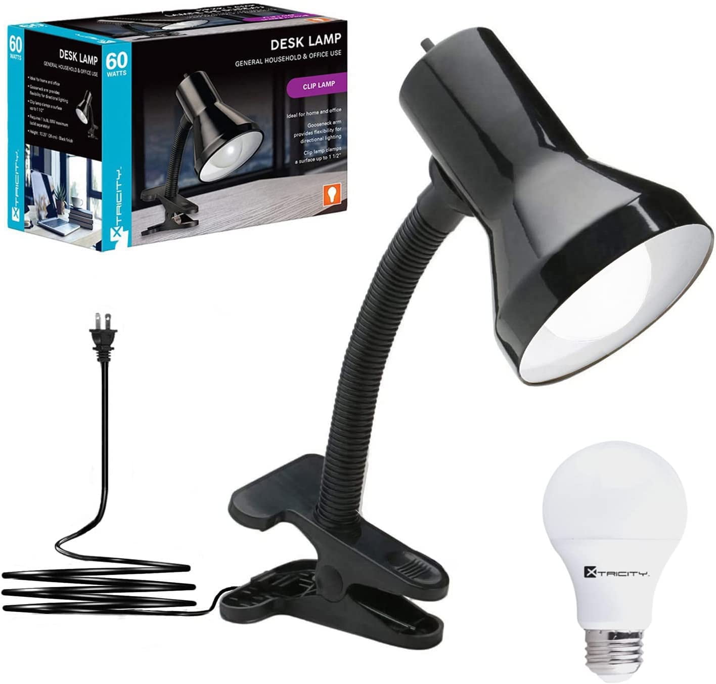 Xtricity Clip on lamp with 6W A19 LED Bulb Included, 120 Volt, 10.25 ...