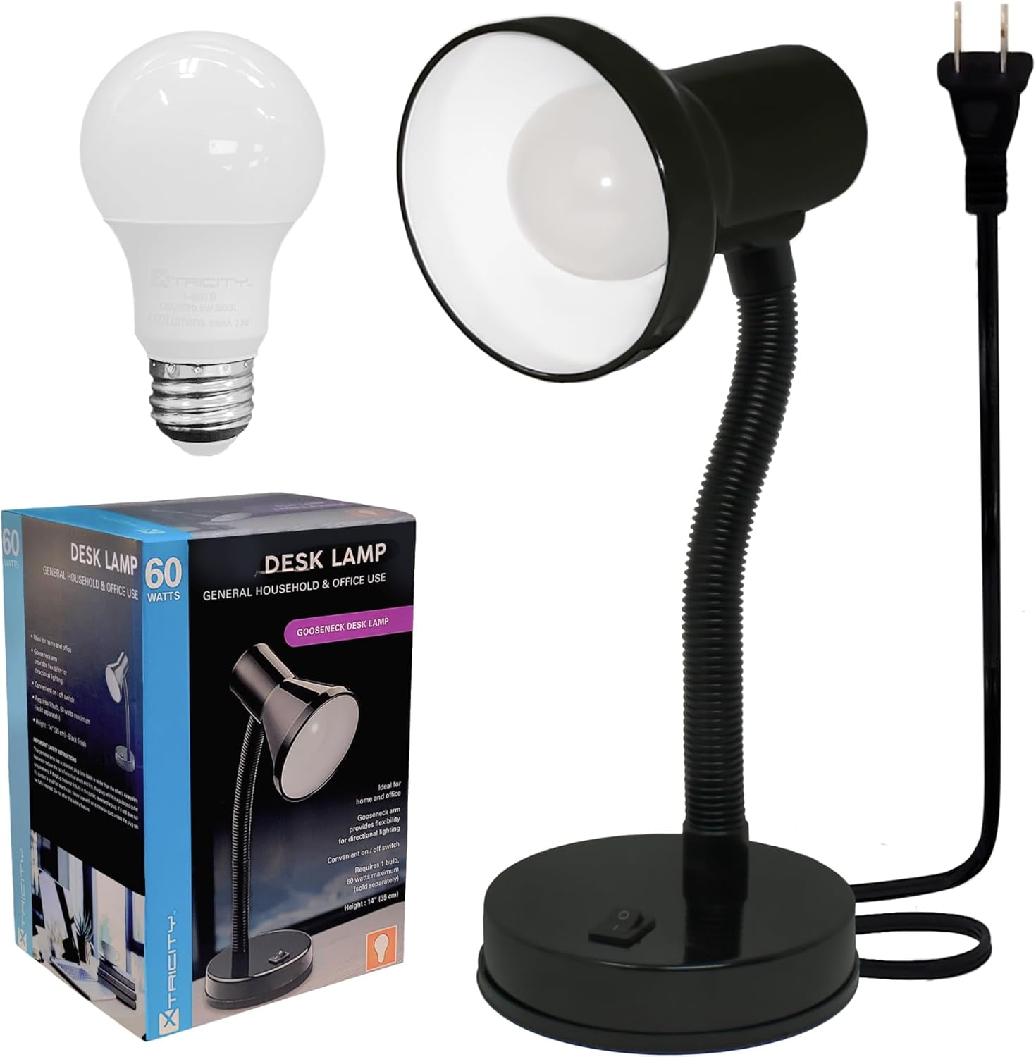 Xtricity Desk Lamp with Adjustable Gooseneck Arm with 7W A19 LED Bulb ...