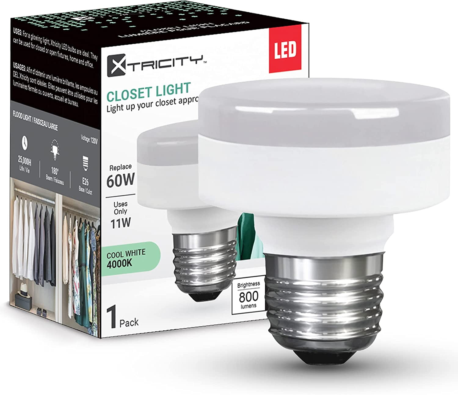 Xtricity LED Puck Light Bulb, 11W(60W Eqv), E26 Base, 120V, 4000K Cool ...