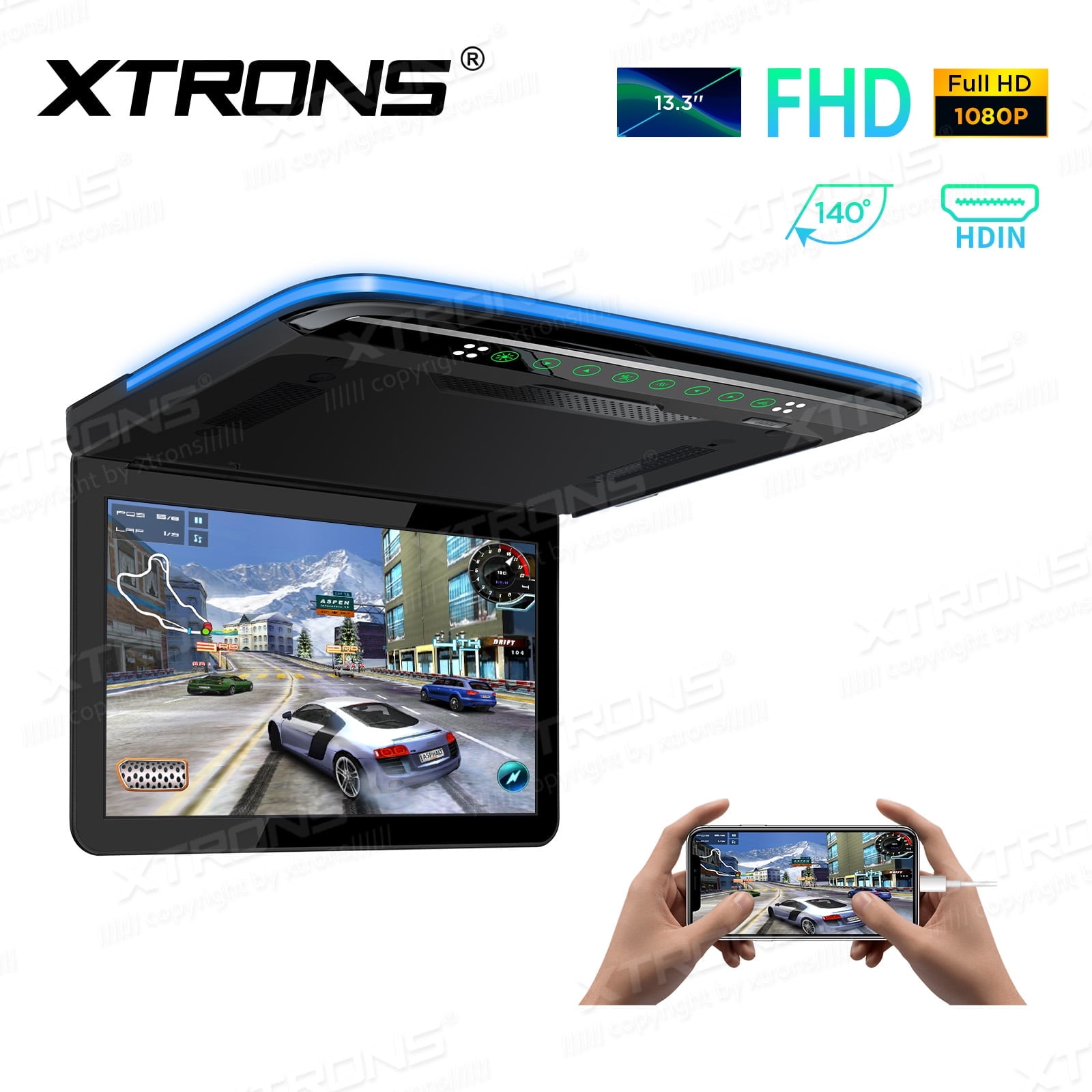 Xtrons 13.3 inch FHD Car Roof Monitor 1920x1080 Resolution with HDMI ...