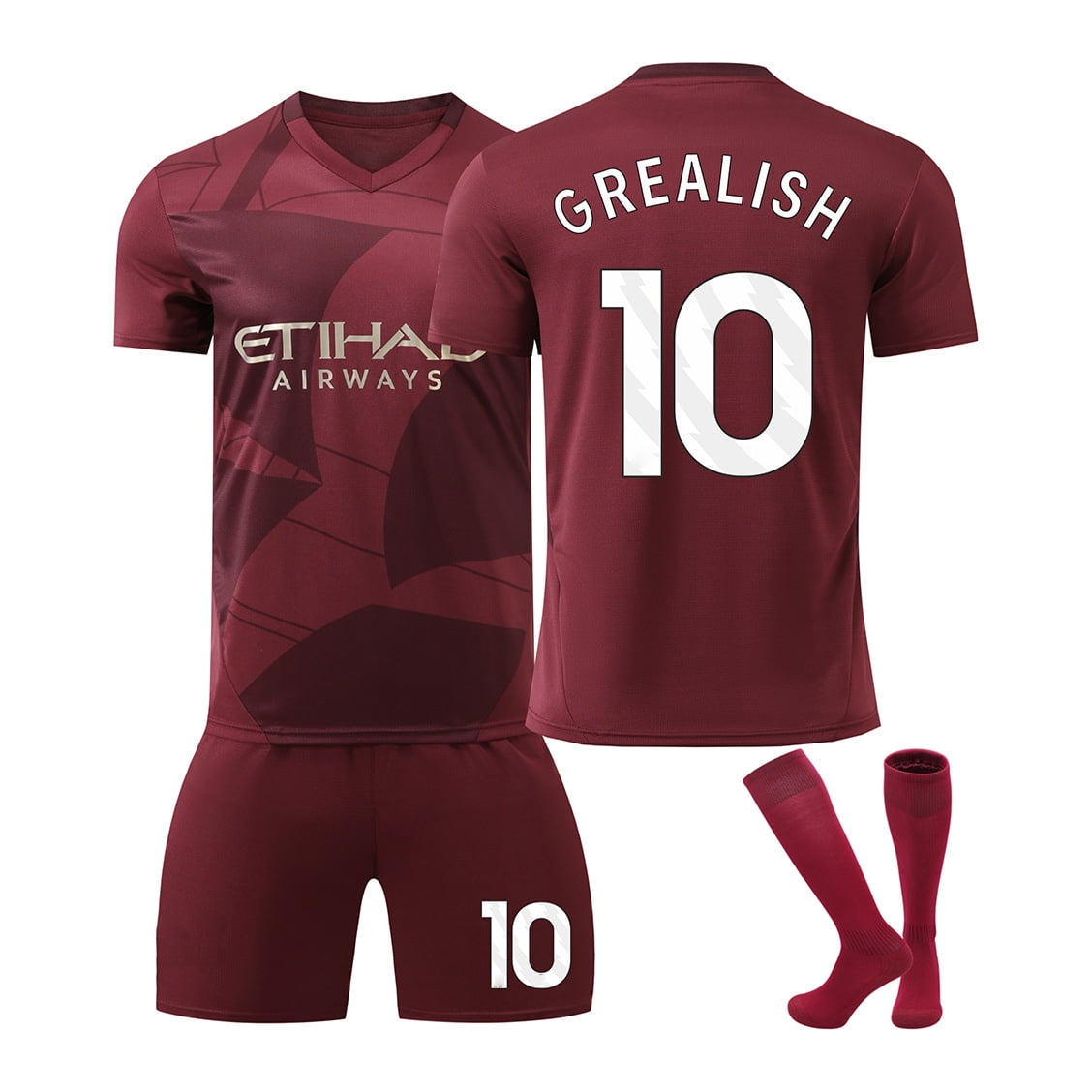 XuYi 2425 Britain FC Second Away Game Soccer Jerseys 3 Piece Set, Number 10 GREALISH Bright ...