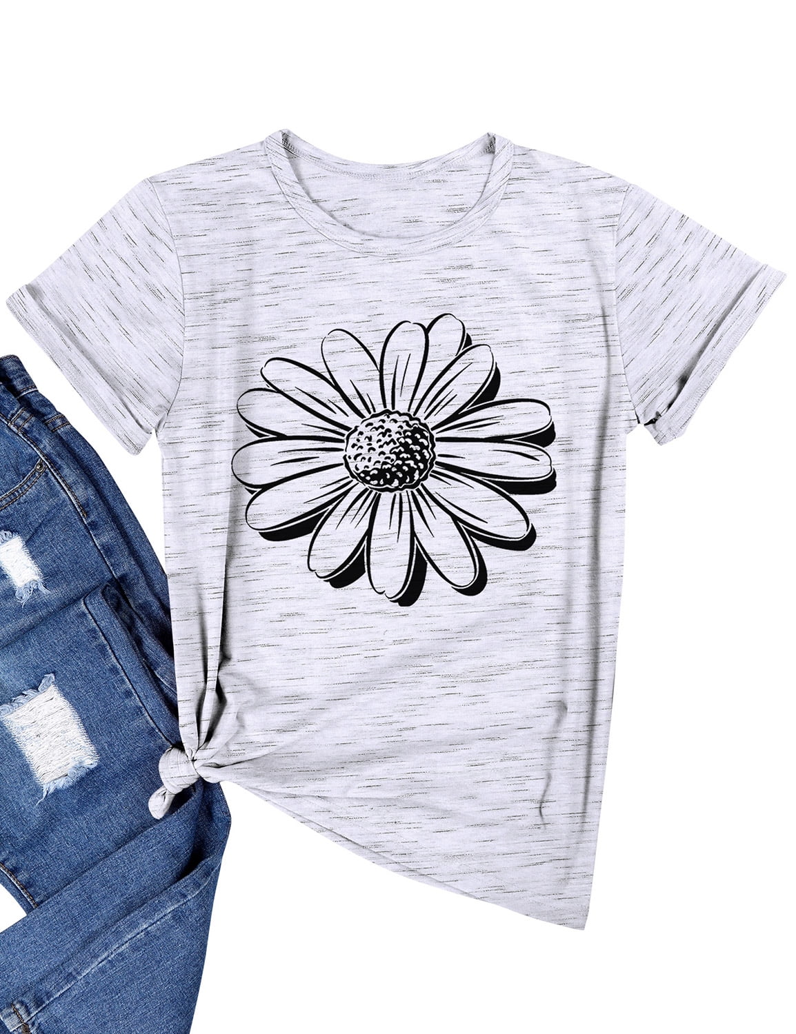 Xuanfei Women Flower Print Crew Neck Short Sleeve T-Shirt - Walmart.com