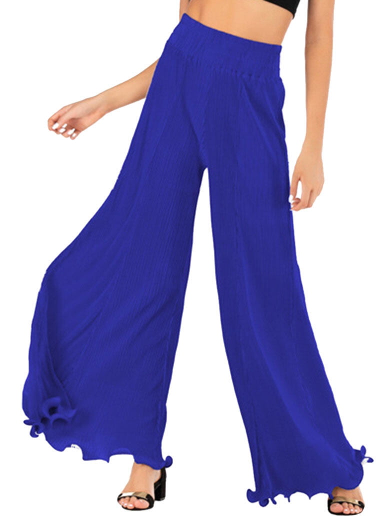 Xuanfei Women High Waist Wide Leg Smocked Stringy Selvedge Long Pants ...