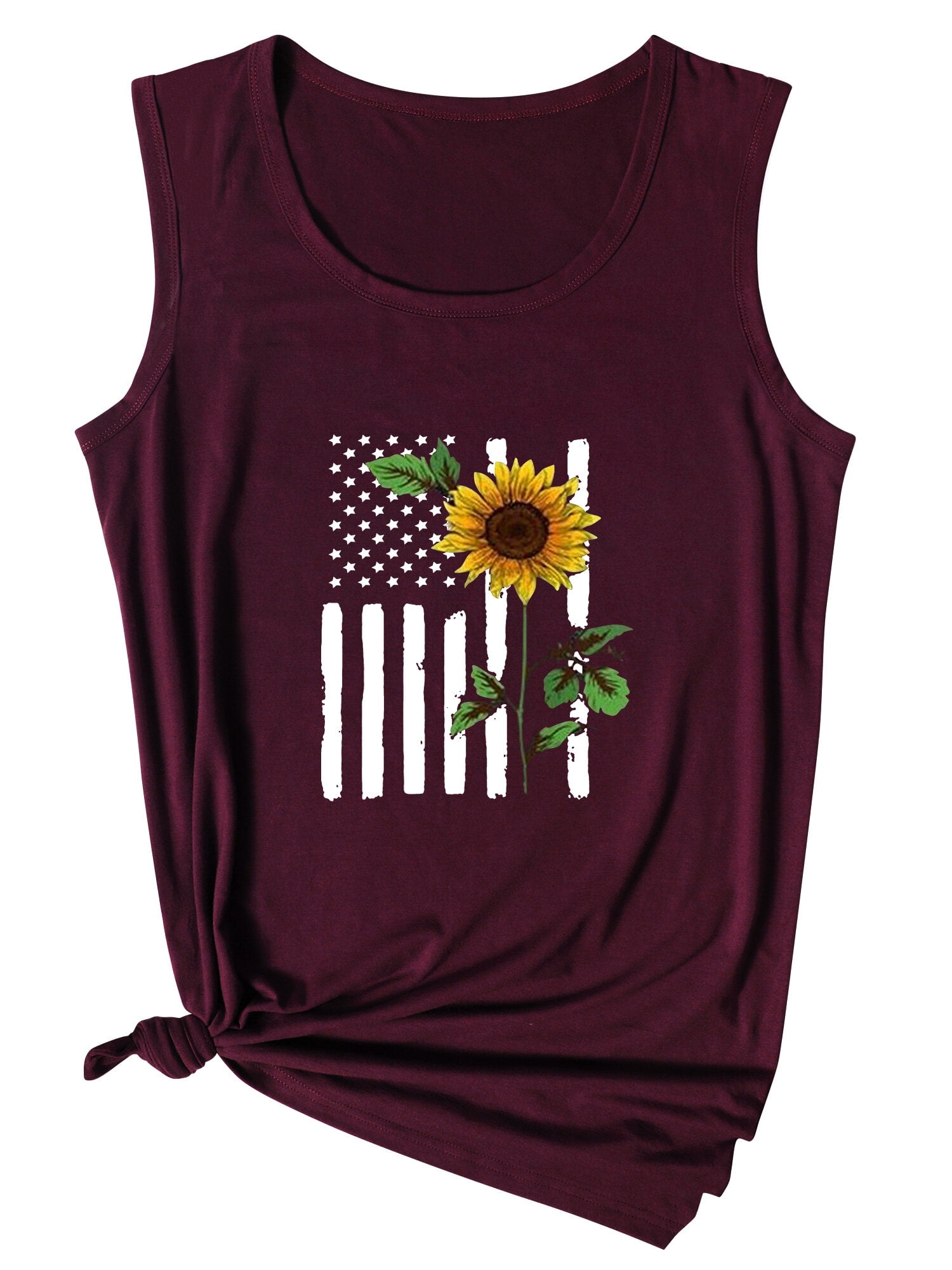 Xuanfei Women Independence Day Sunflower Print Sleeveless Crew Neck Top ...