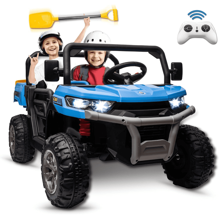 24V Ride On Toys for Big Kids 2 Seater Kids Ride On UTV with 2x200W Motor Remote Control Ride On Dump Truck for Kid with Dump Bed Shovel Wear