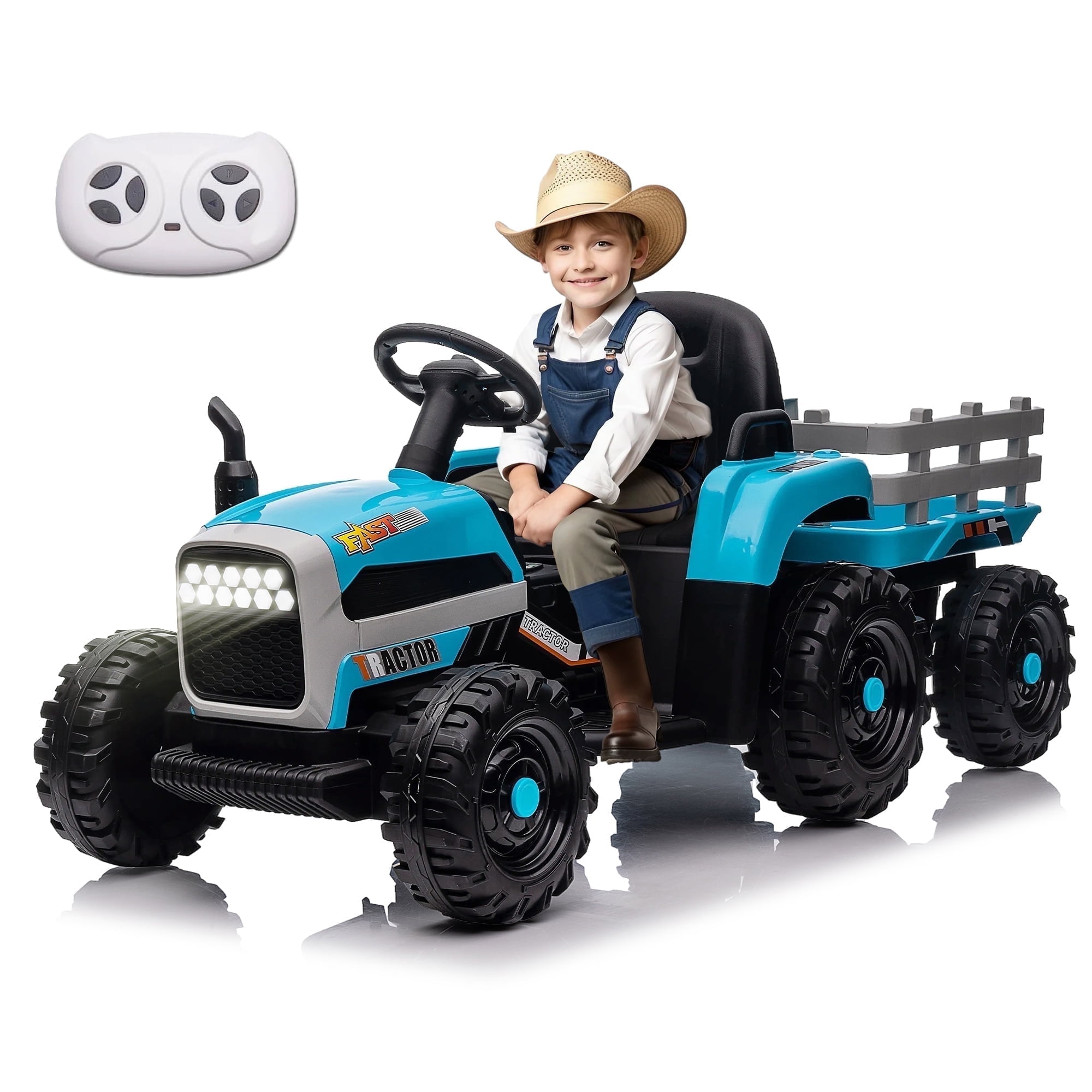 Xuanlur 24V Ride On Tractor for Kids 3+, Detachable Trailer, Suspension ...