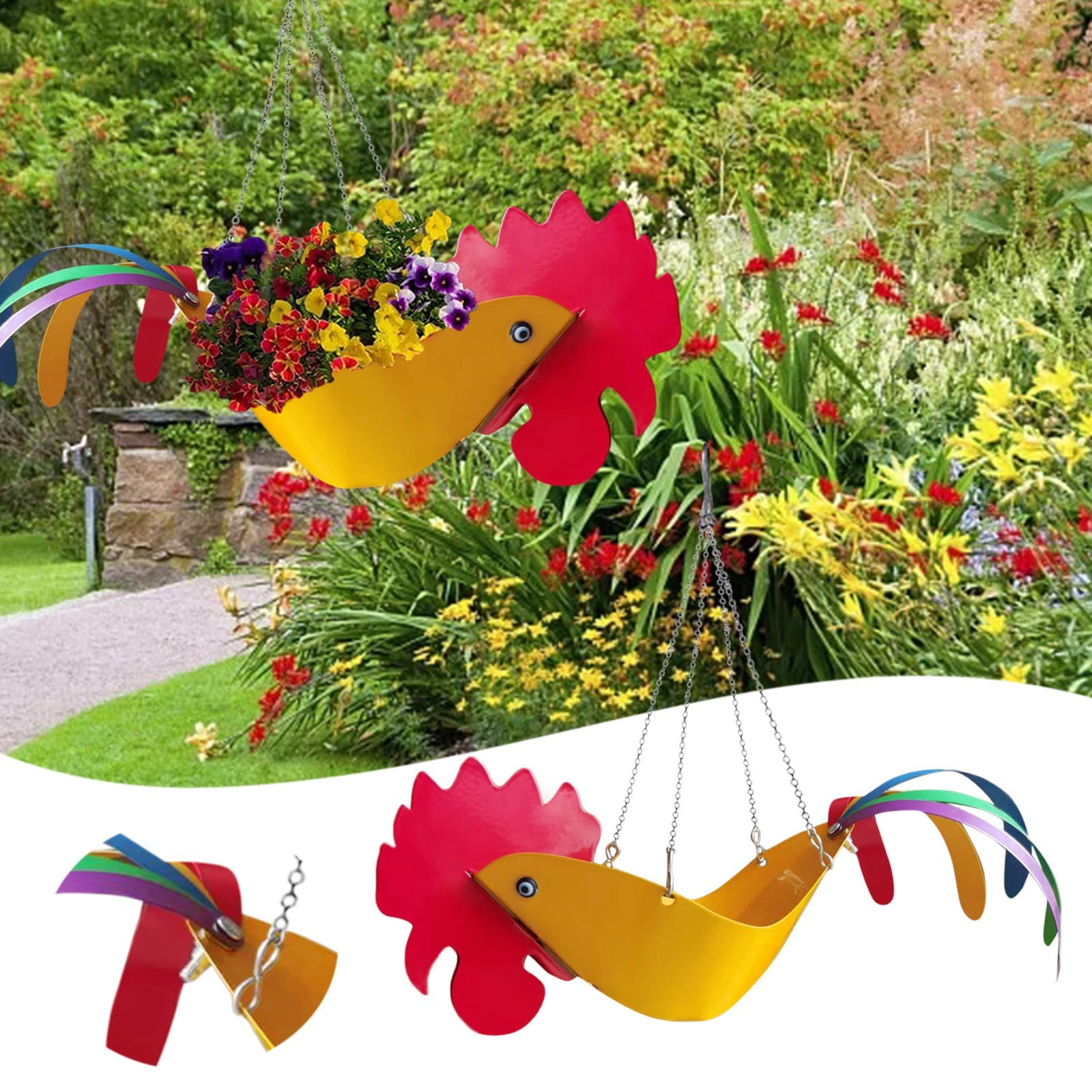 Xubond Garden Tools, Metal Flamingo Hanging Planter Colorful Animal ...