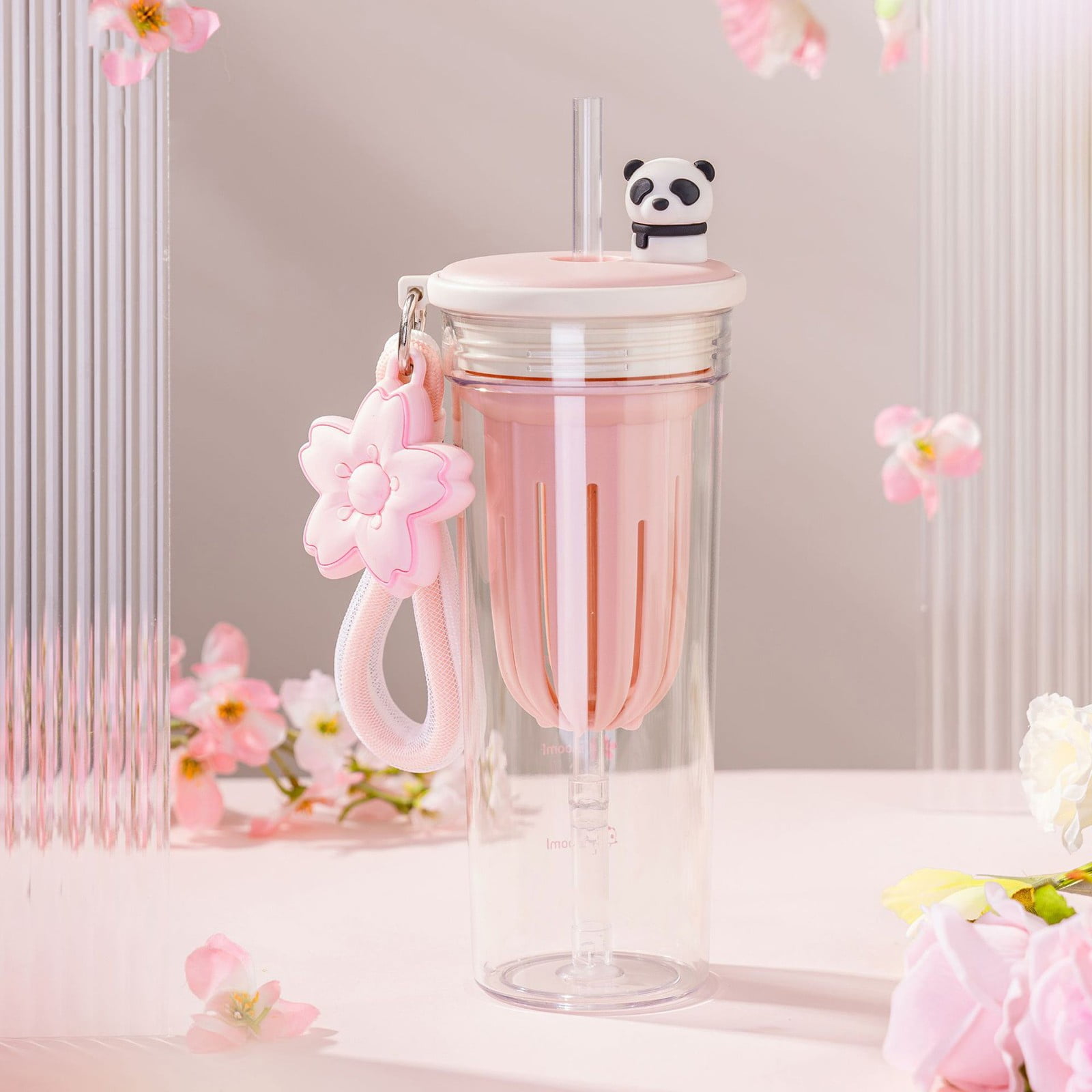Xubond Glass Cups, Cherry Panda Flower Tea Cup Sports Plastic Water ...
