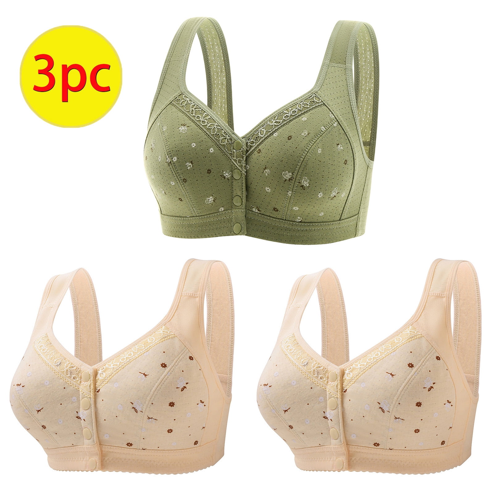 Xucatan 3PC Daisy Bras Christmas gifts for Older Women Front Closure No ...