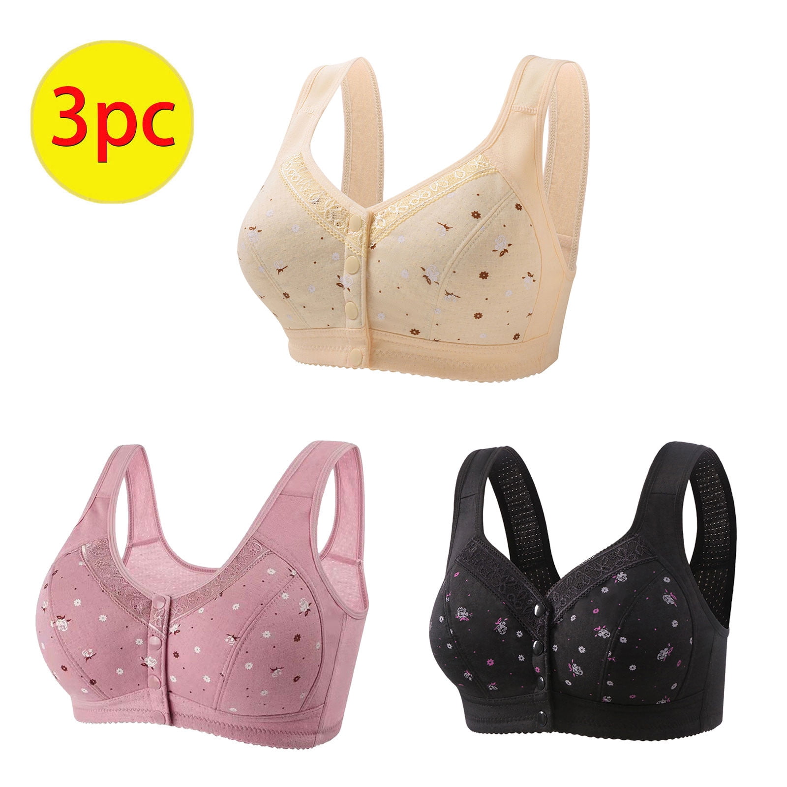 Xucatan 3PC Daisy Bras for Older Women, Comfortable Convenient ...